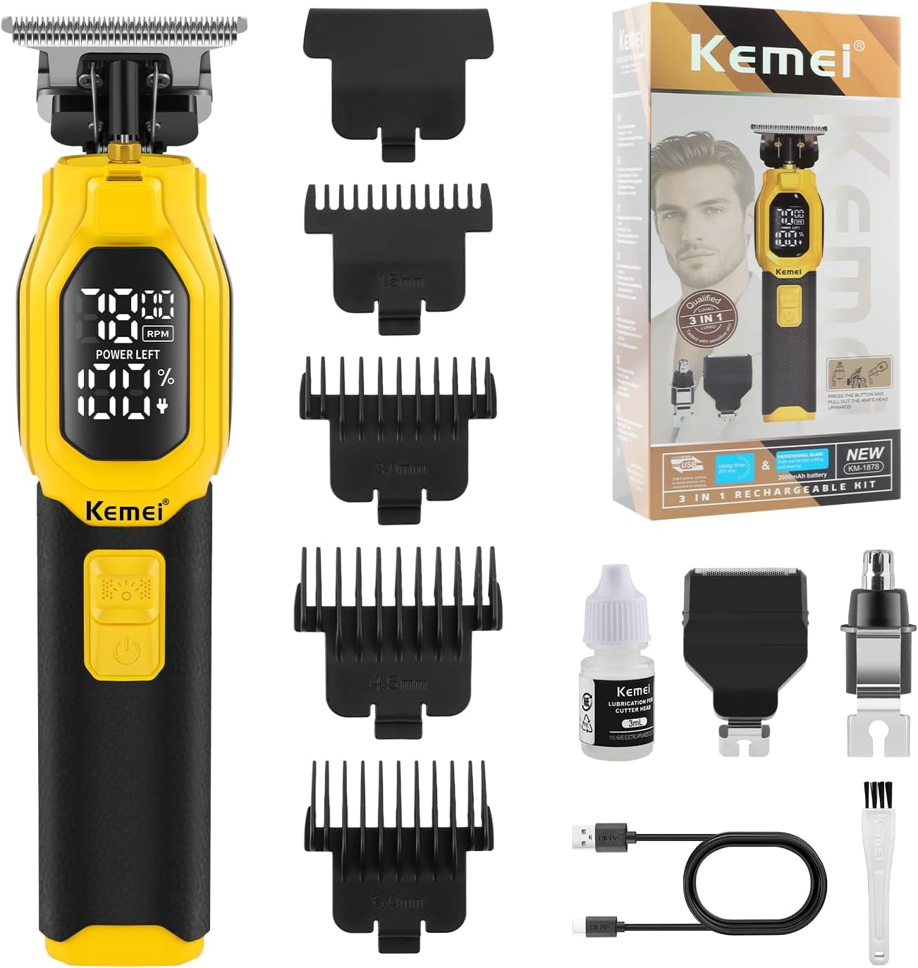 KEMEI Professional 3-in-1 Complete Grooming Tools for Men, Cordless ...