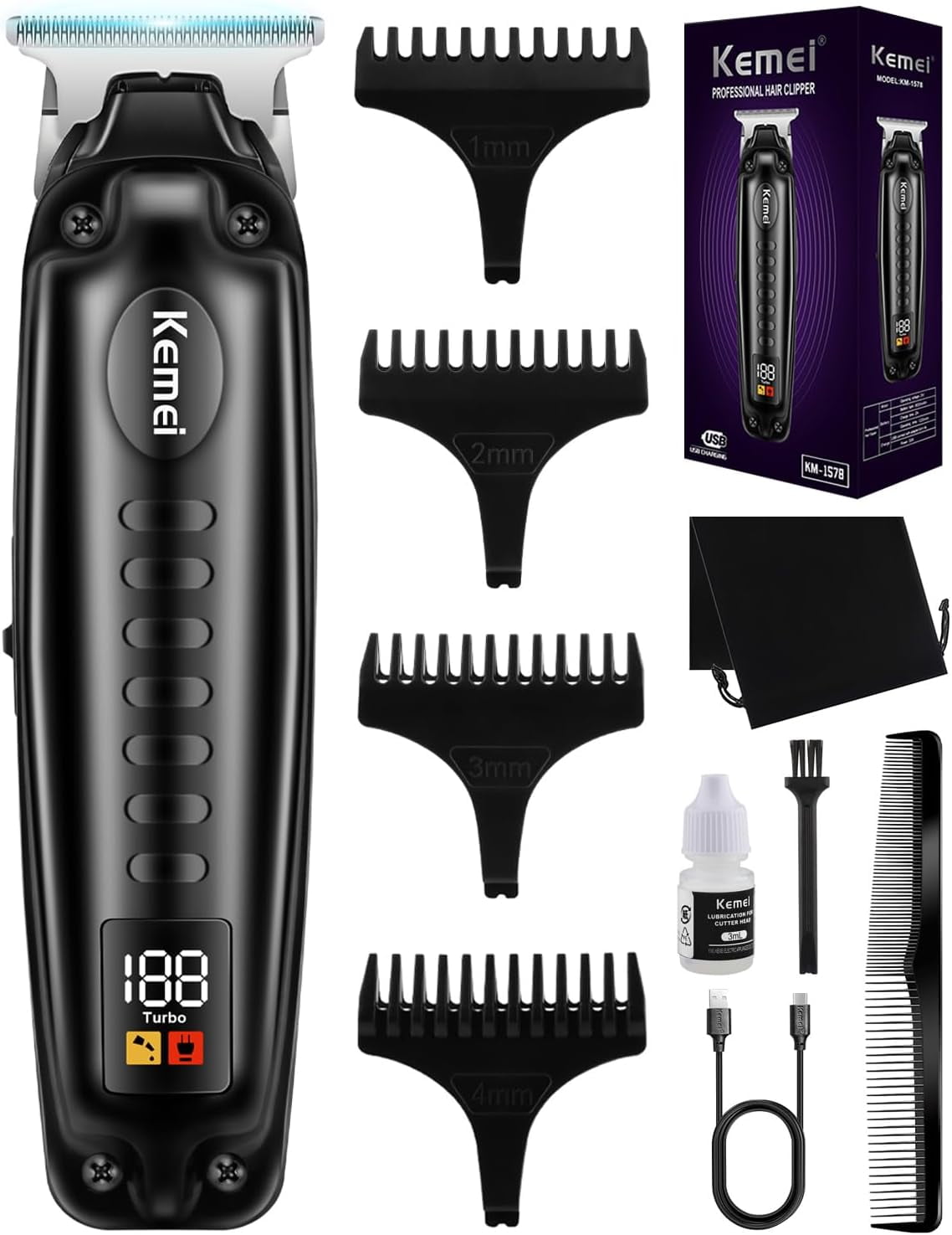 KEMEI Professional Hair Clipper for Men, Cordless Barber Haircut ...