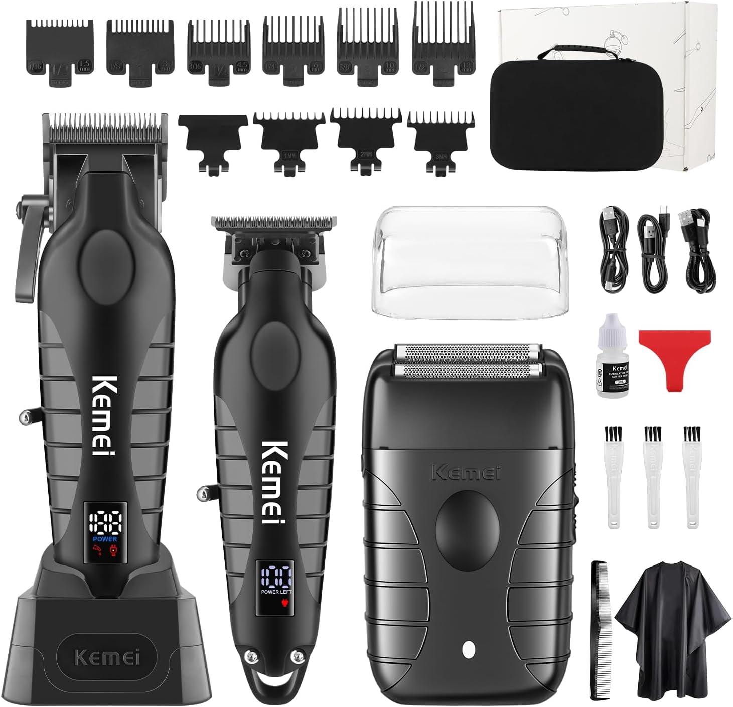 KEMEI Professional Hair Clippers for Men, Cordless Barber Clippers Set ...