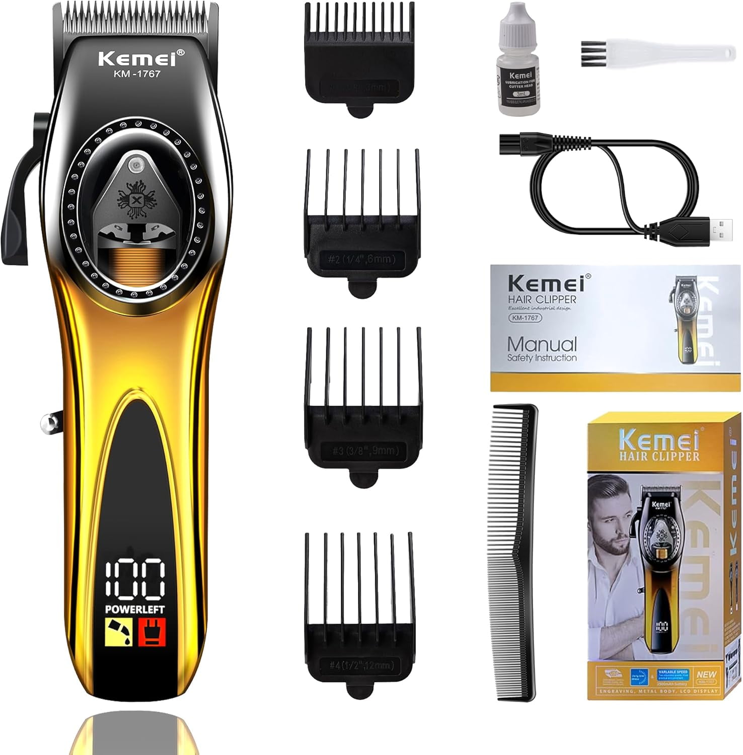 KEMEI Professional Hair Clippers for Men, 9000 RPM Rechargeable Barber ...