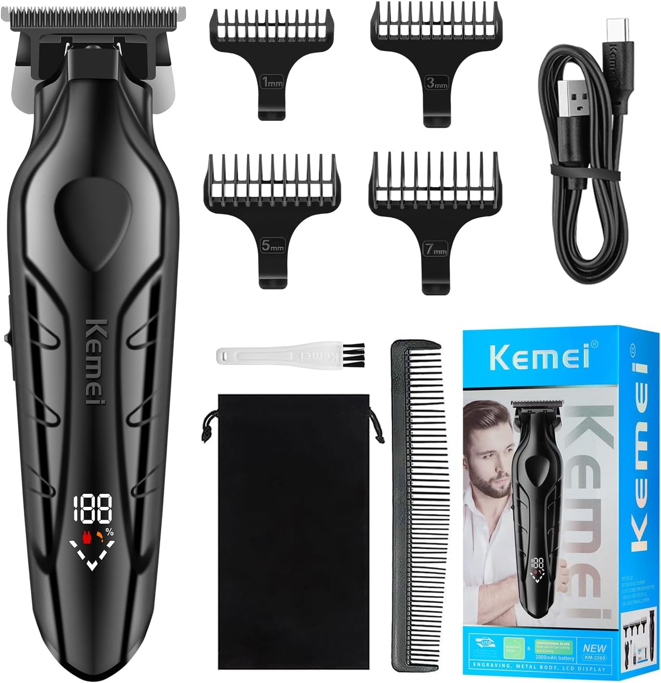 KEMEI Trimmer Professional Cordless Hair Clipper for Men Electric Beard Trimmers Barber Hair ...