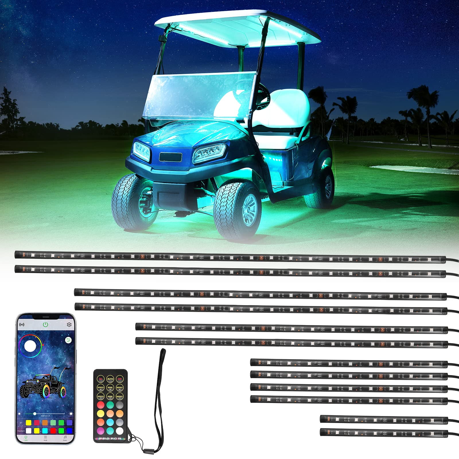 KEMIMOTO 12PCS Million Colors Golf Cart BSL1 Underglow LED Kit 12V ...
