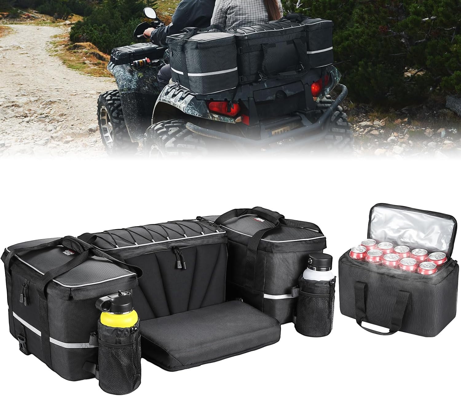 KEMIMOTO 74L Large ATV Cargo Bag w/ Cooler Waterproof Storage Rear Rack ...