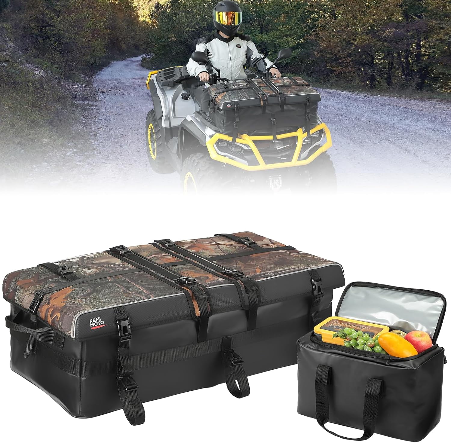 KEMIMOTO 80L ATV Rear Rack Cargo Storage Bag 13L Additional Cooler ...