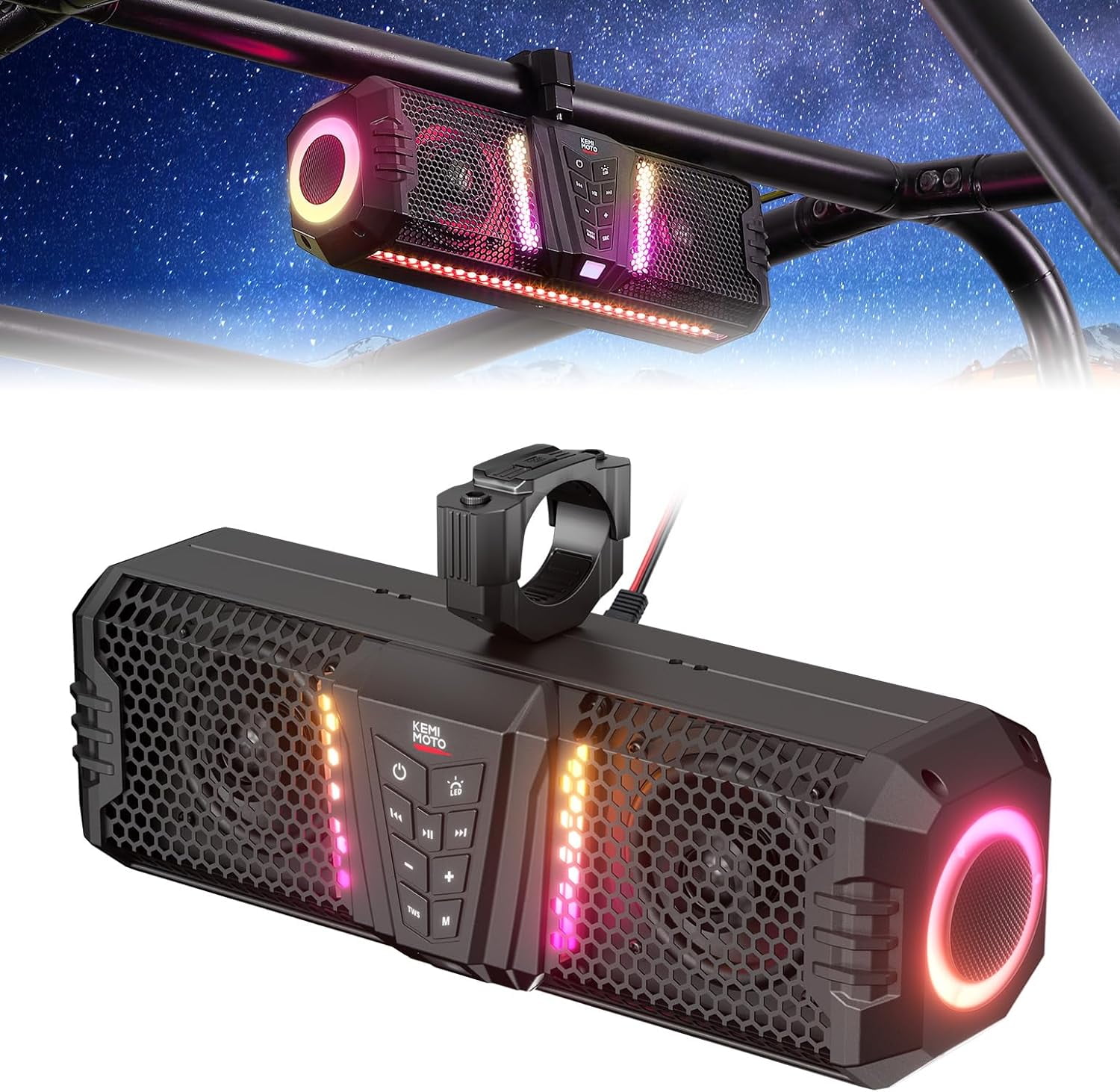 KEMIMOTO Midnight 40 16-inch IP66 Waterproof UTV Sound Bar, Louder RGB ...