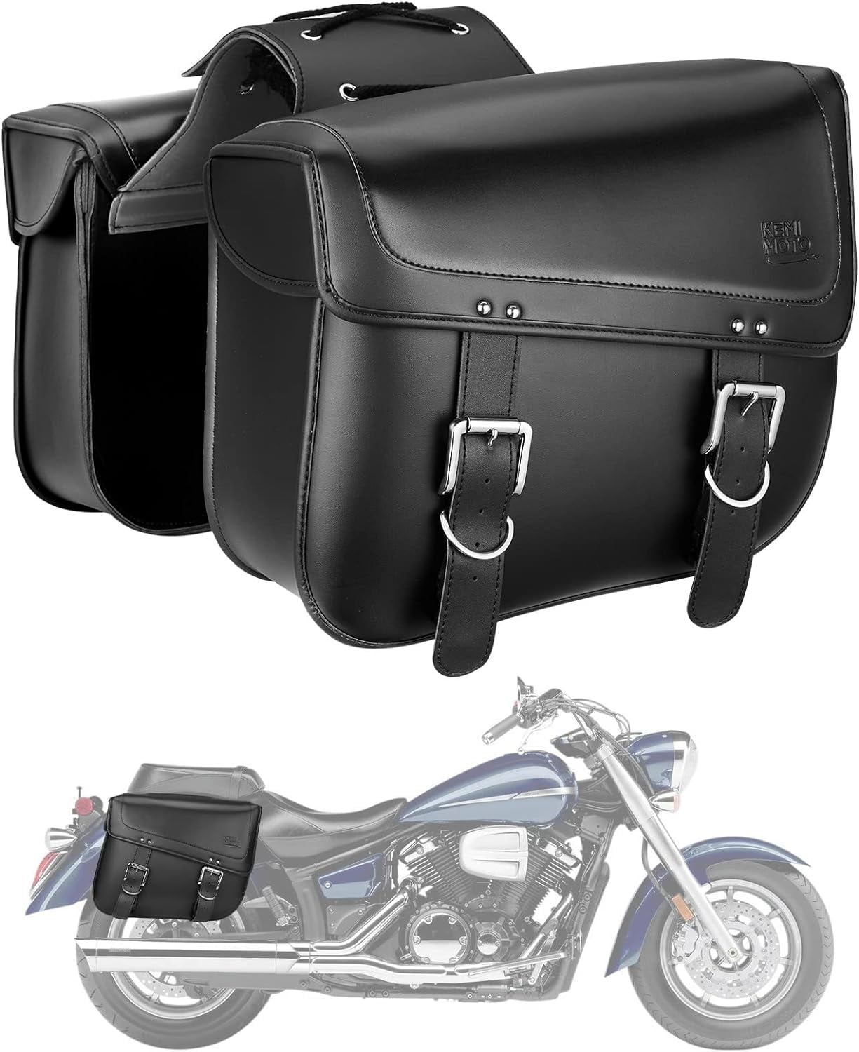 KEMIMOTO Motorcycle Saddlebags, 30L Large Capacity Saddle Bags Motorcycles, PU Leather ...