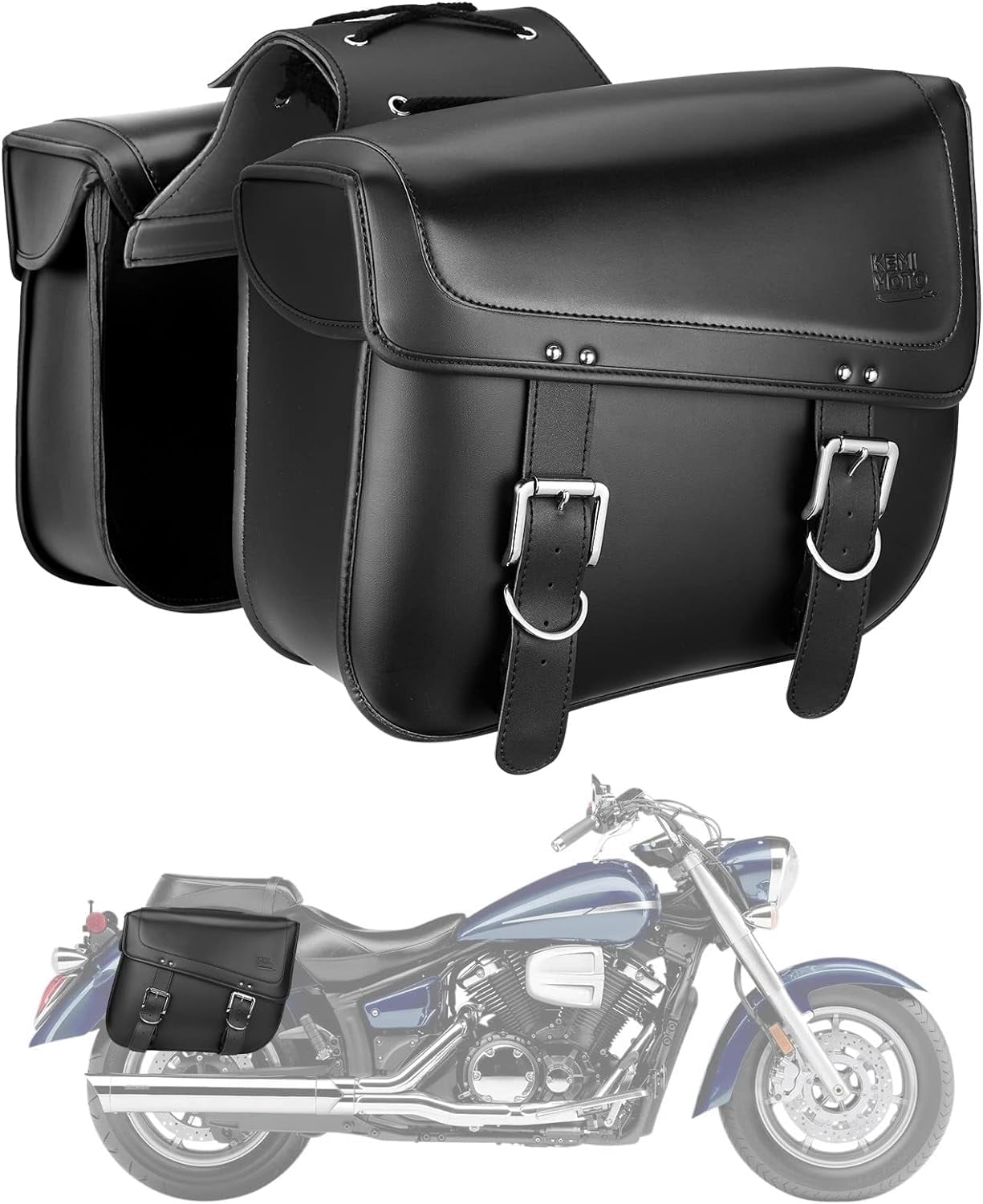Kemimoto Motorcycle Saddlebags 30L Saddle Bags PU Leather Luggage Bag ...