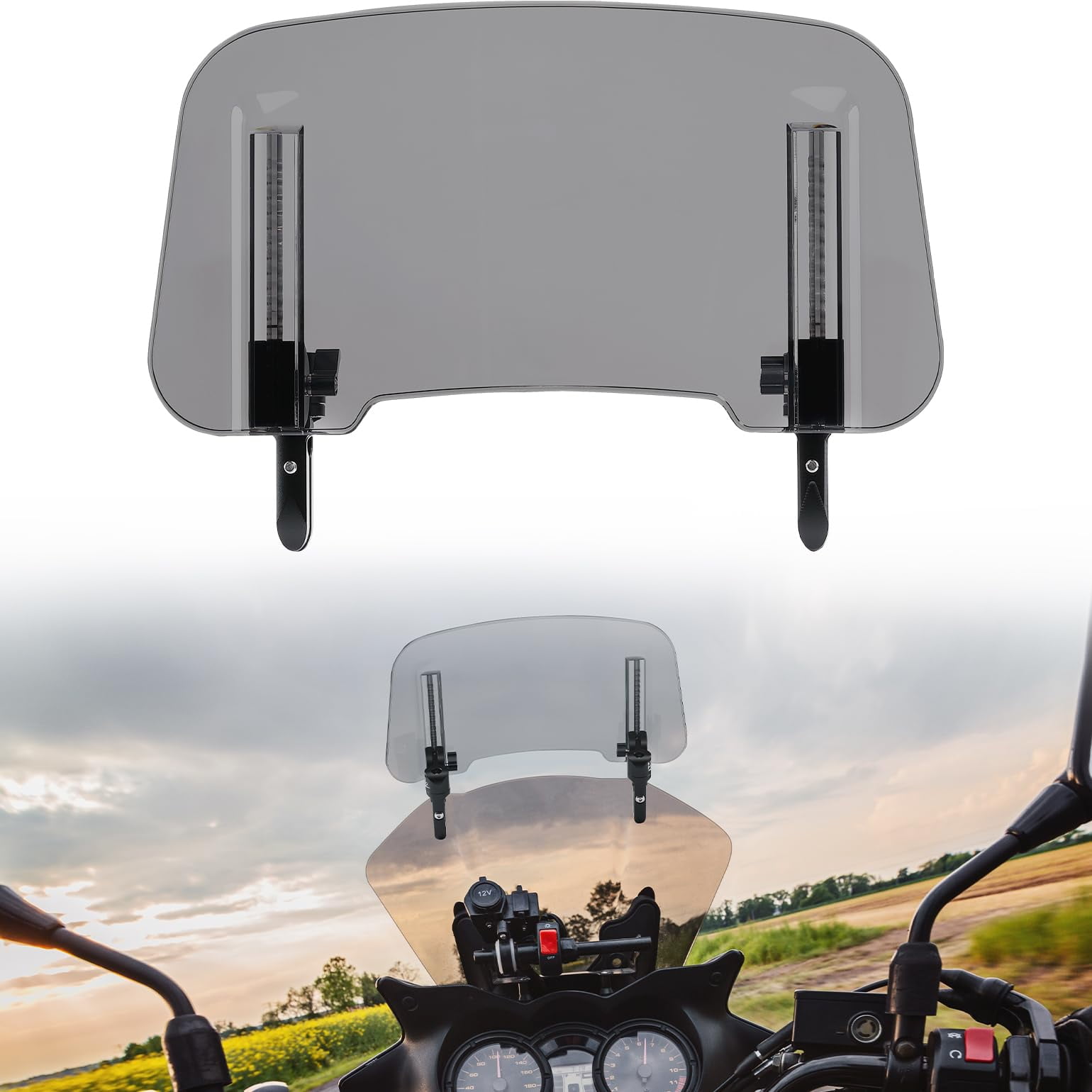 KEMIMOTO Motorcycle Windshield Upgraded Aluminum Metal Heightened ...