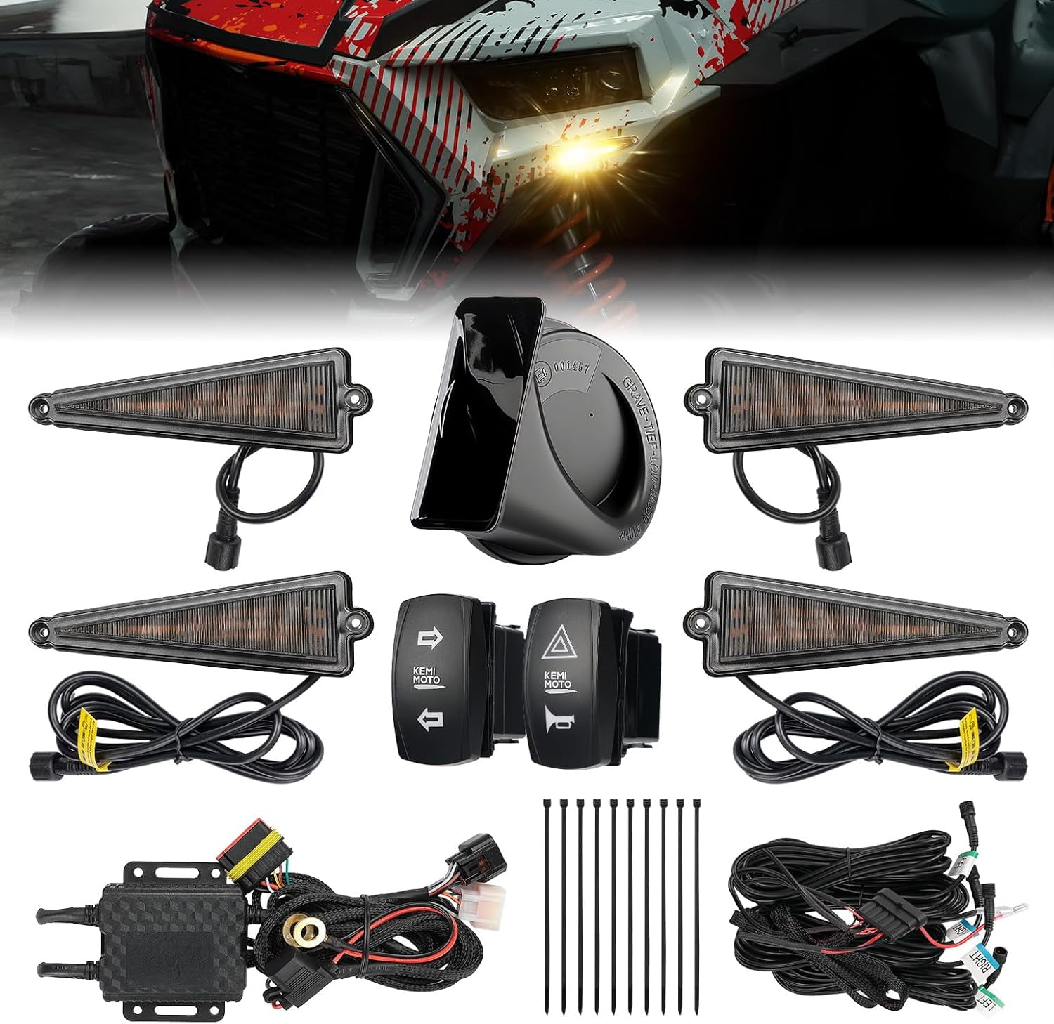 KEMIMOTO UTV Turn Signal Kit with 110D Horn, Pre-Wired, Plug and Play ...