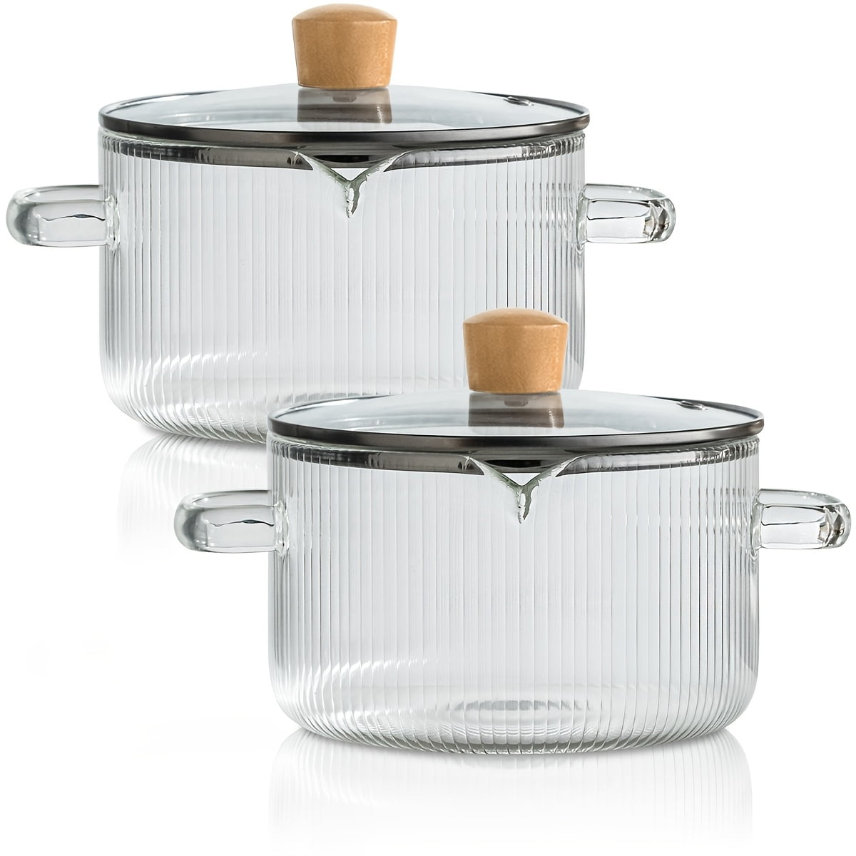 KEMORELA 2-Pack Glass Cooking Pot with Lid - 1.8L(60oz) Heat Resistant ...