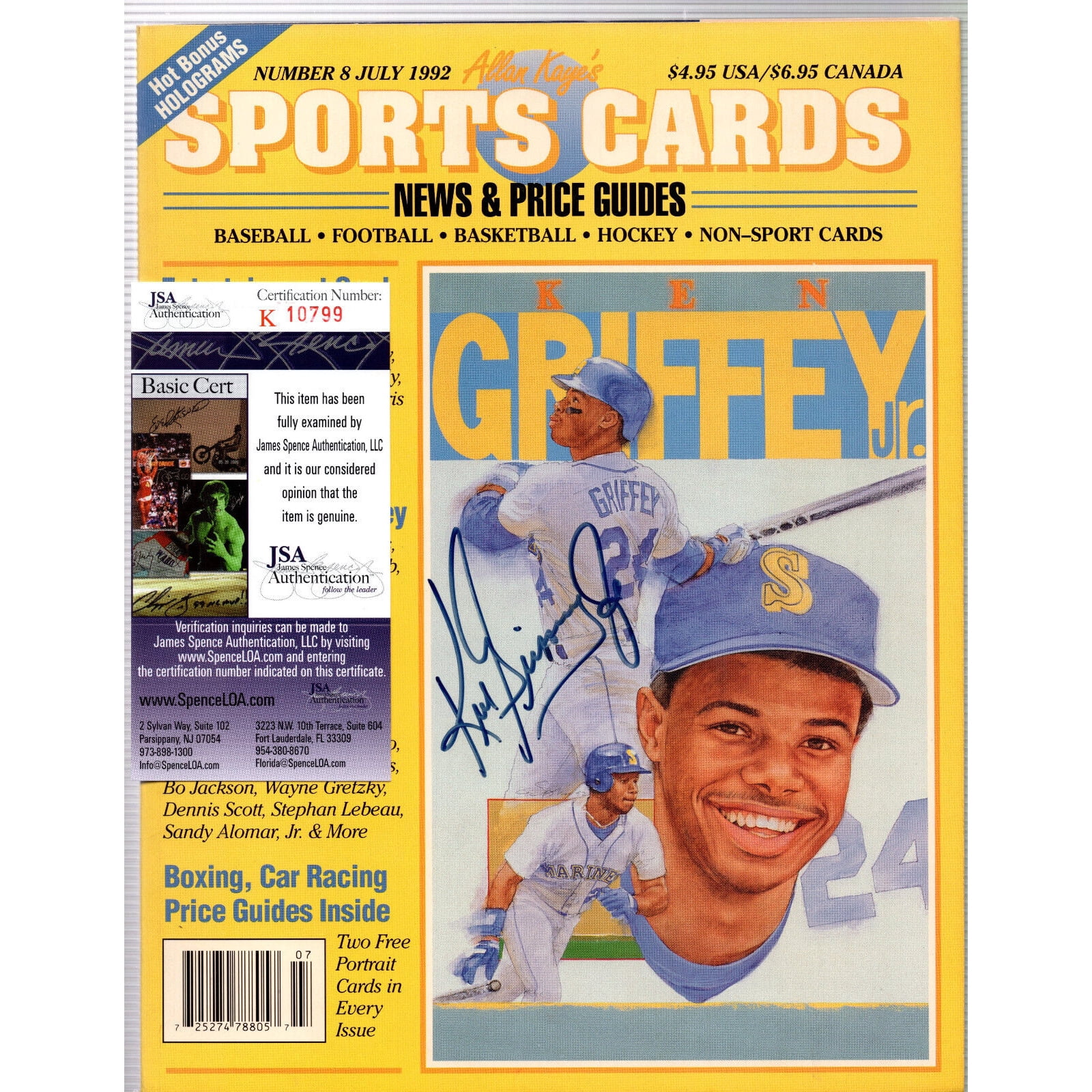 KEN GRIFFEY JR. HOF Auto '92 Allan Kaye's Sports Cards Magazine Issue 8 JSACOA - Walmart.com