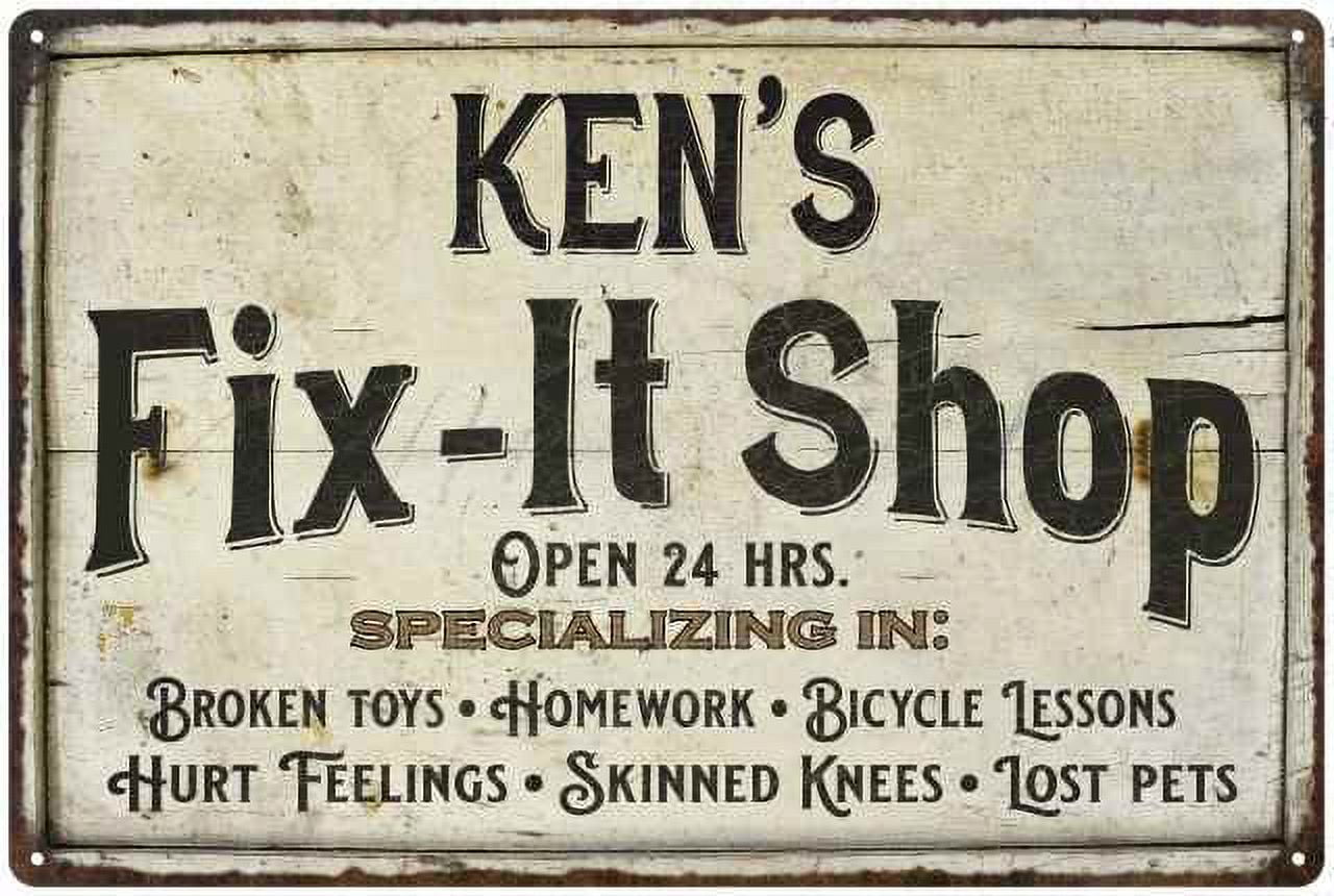 KEN'S Fix-It Shop Sign Grandpa Dad Wall Decor 8 x 12 High Gloss Metal ...