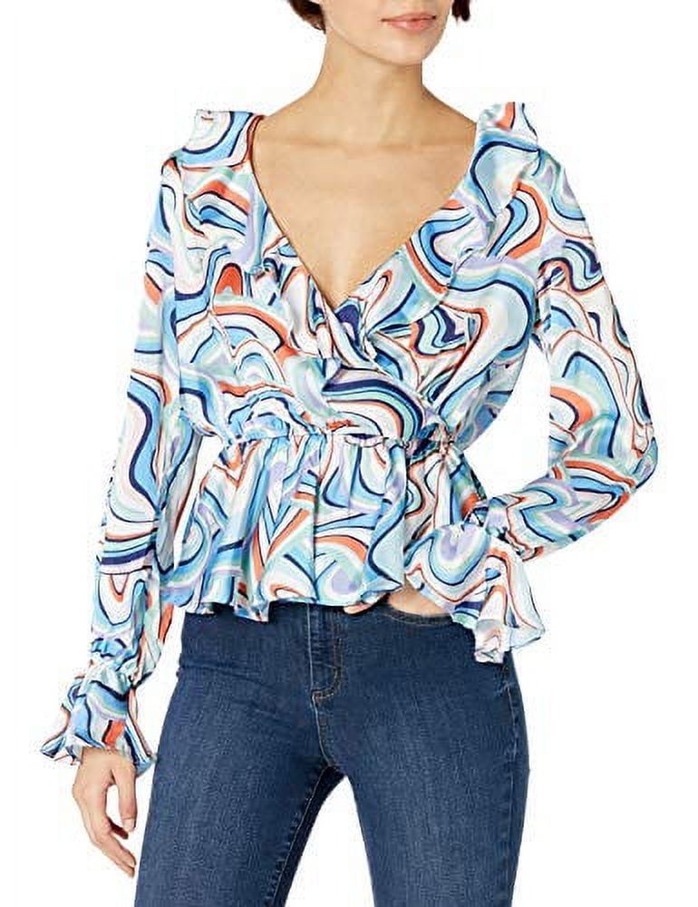 KENDALL + KYLIE KENDALL + KYLIE Womens Scribble Ruffle Wrap Top ...