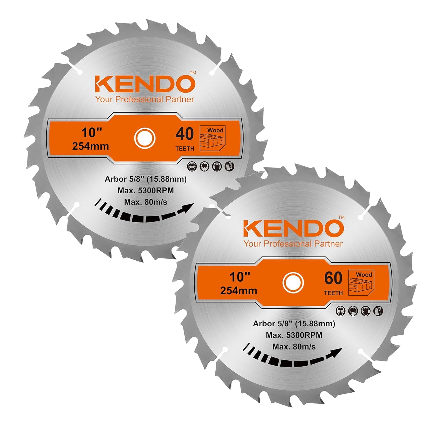 KENDO 2-Pack 10 Inch 40T&60T Carbide-Tipped Circular Saw Blade with 5/8 ...