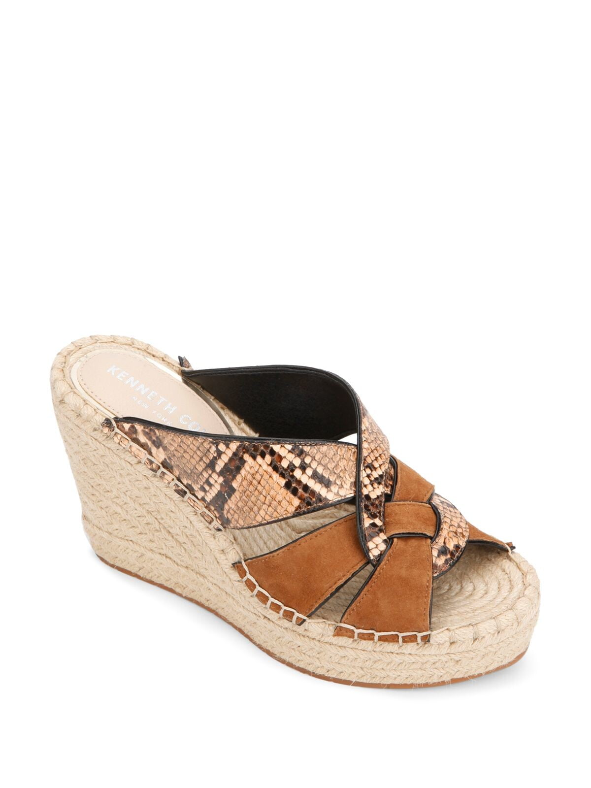 KENNETH COLE NEW YORK Womens Cocoa Beige Mixed Media Snakeskin Print ...