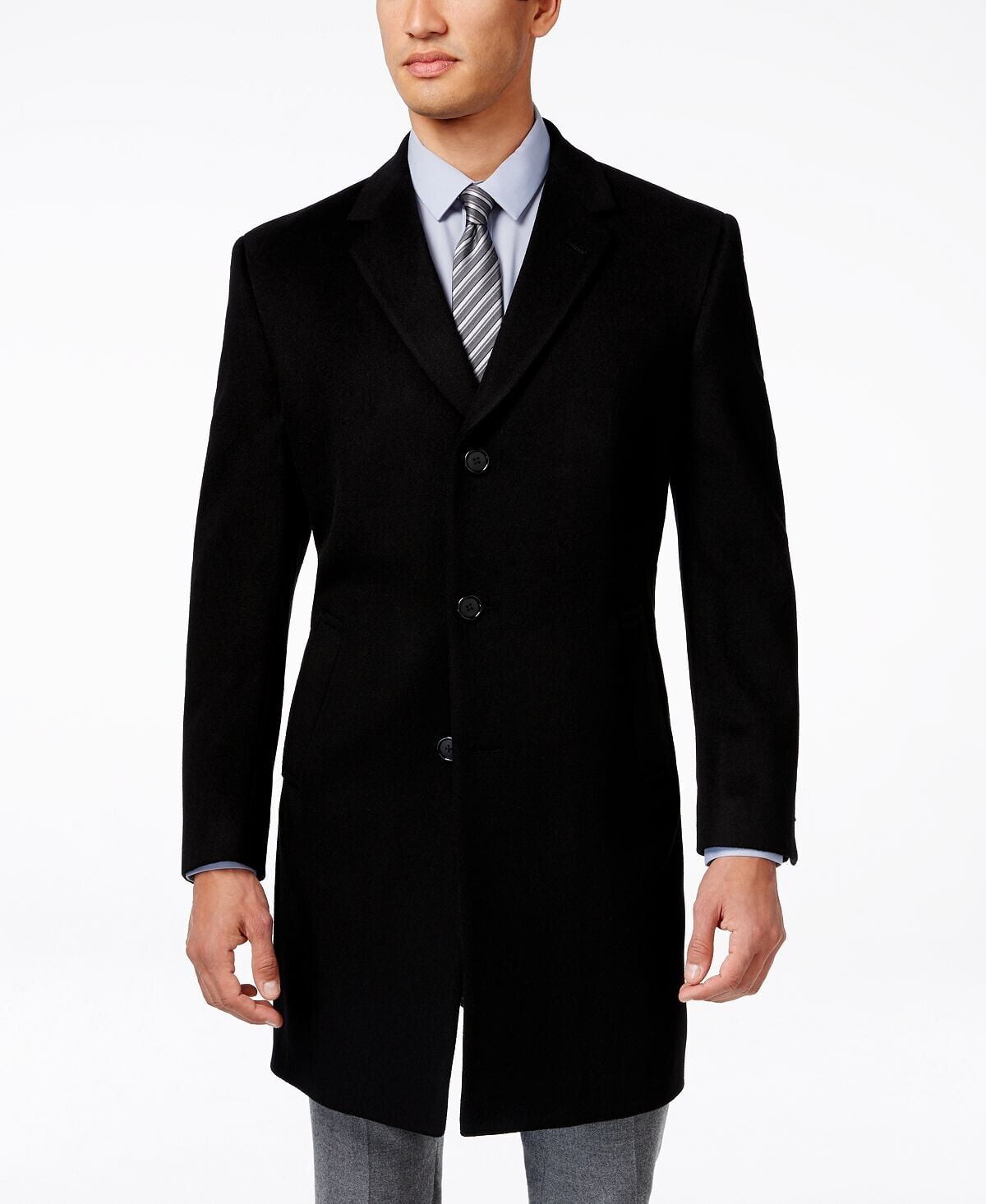 KENNETH COLE REACTION Raburn Wool-Blend Over Coat Slim-Fit Charcoal 38R ...