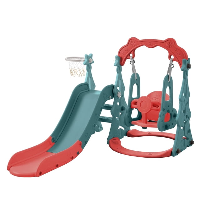 KENROYHOME Slide and Swing Set 3 in 1, Kids Playground Climber Swing ...
