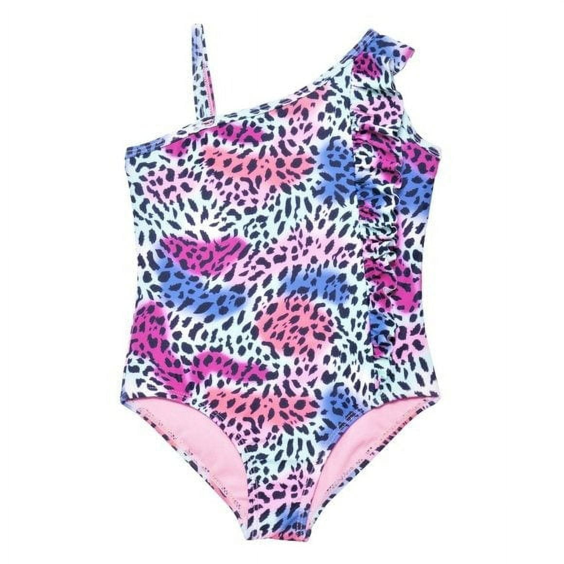 Kensie Girl Cheetah Madness Ruffle Upf 50 One Piece Beach Pool Swimsuit