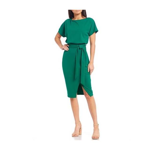 KENSIE Women's Green Clothing: Belted Wrap, Blouson Knee-Length Work ...