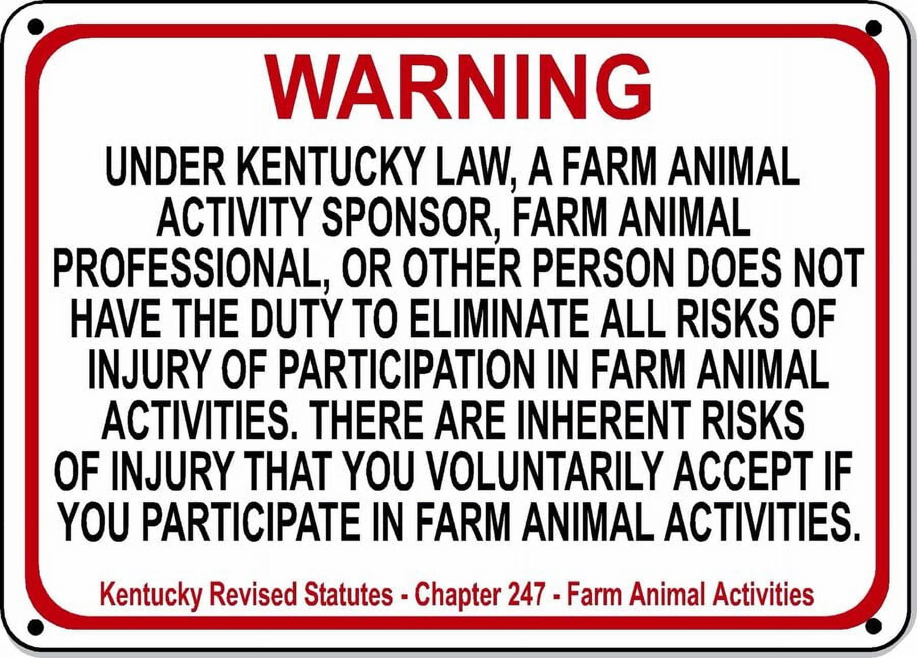 KENTUCKY Equine Metal Sign activity liability warning statute horse ...