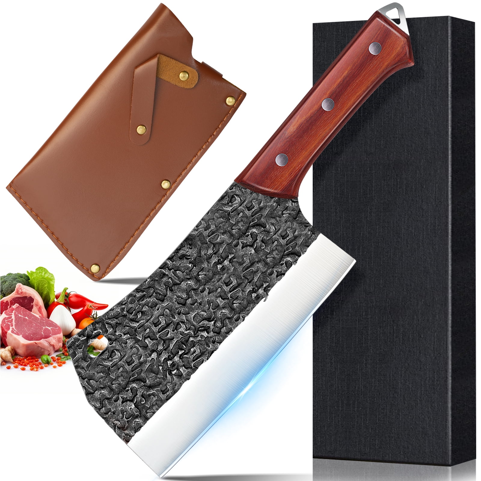 KEPEAK Hand Forged Cleaver Knife Bone Cutting High Carbon Steel Butcher ...