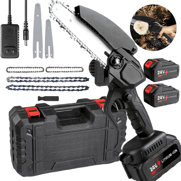 Seesii 6-Inch Cordless Chainsaw, Handheld Wood Cutter Kit with 2 ...