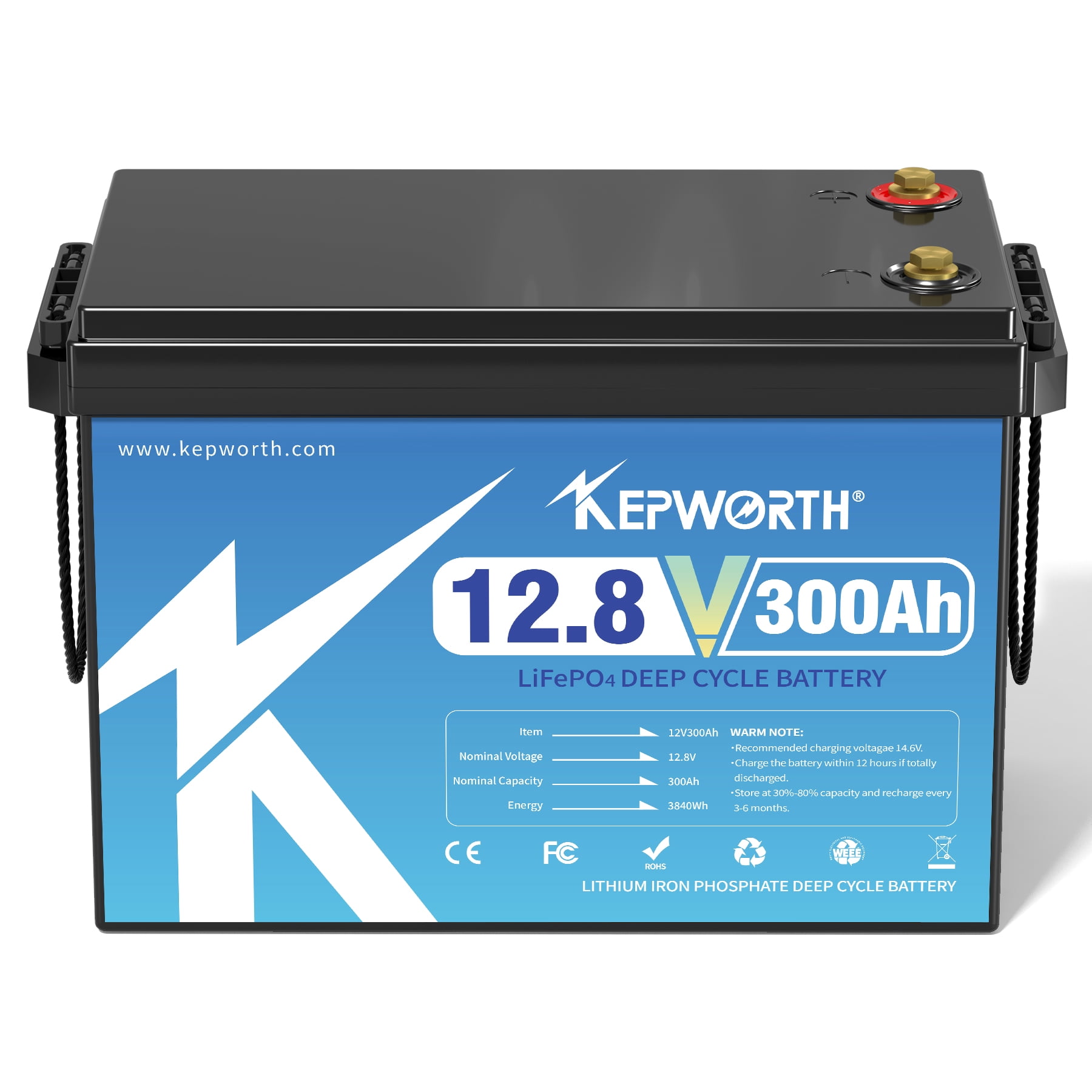 KEPWORTH 12.8V 300Ah LiFePO4 Battery, Rechargeable, 4000+ Cycles, for ...