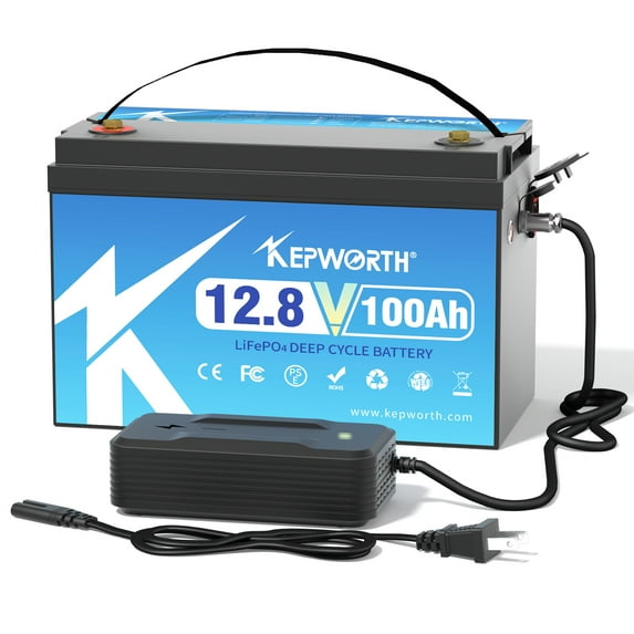 KEPWORTH 12V 100Ah LiFePO4 Battery with 100A BMS for RVs, Boats, Golf Carts, Fishfinders ...