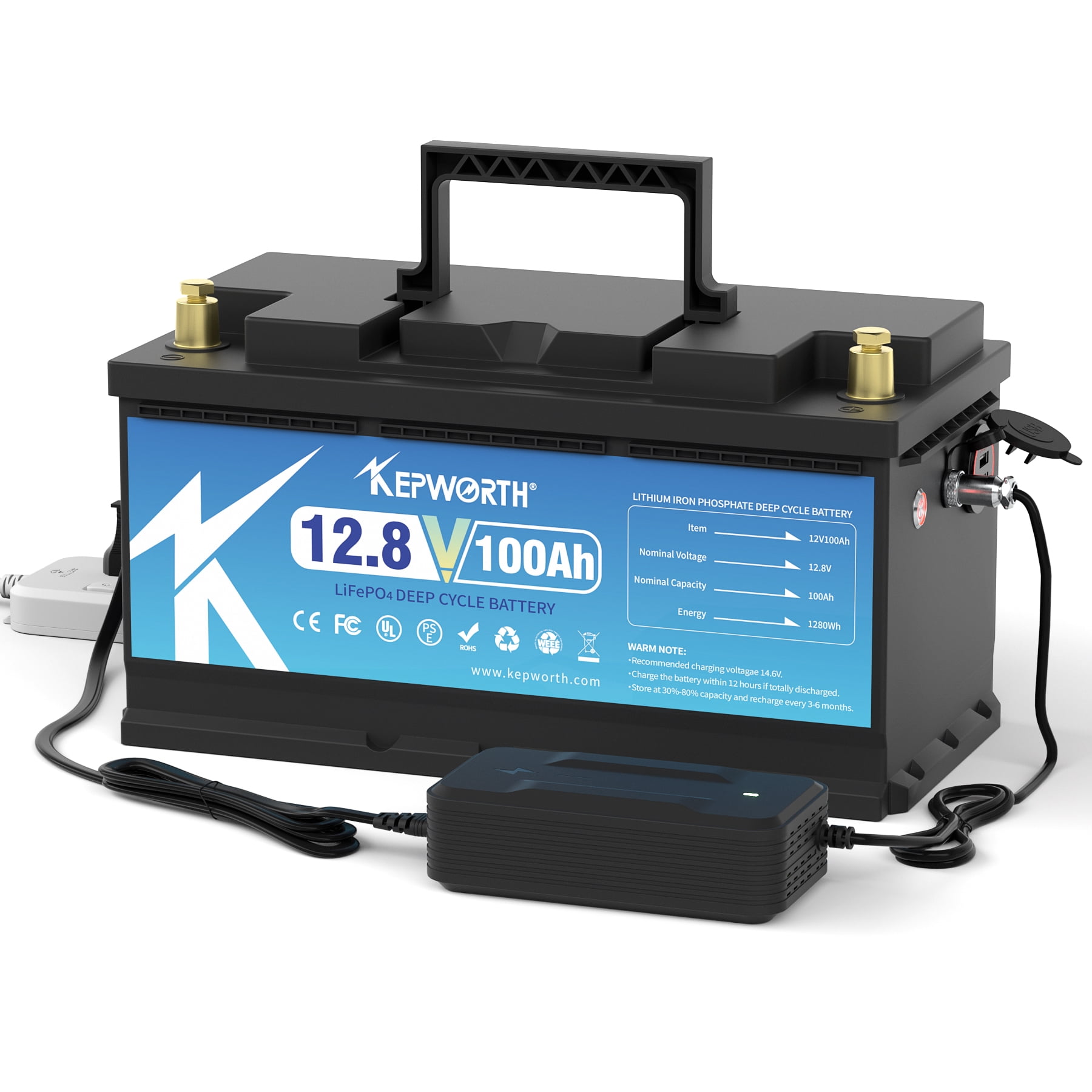 KEPWORTH LiFePO4 Battery 12V 100Ah Lithium Battery with 100A BMS, for ...