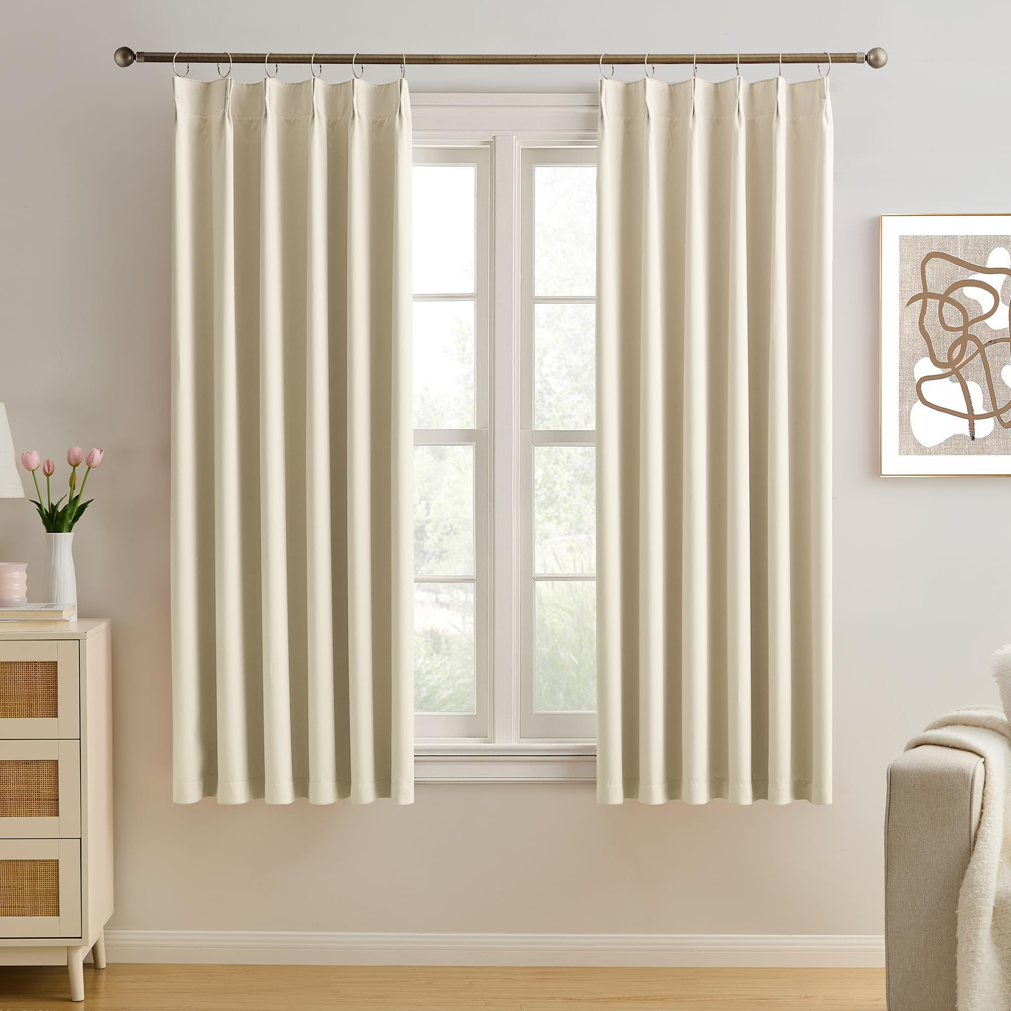 KEQIAOSUOCAI Cream Beige Curtains for Bay Windows, Sound Reducing Solid Window Treatment for ...