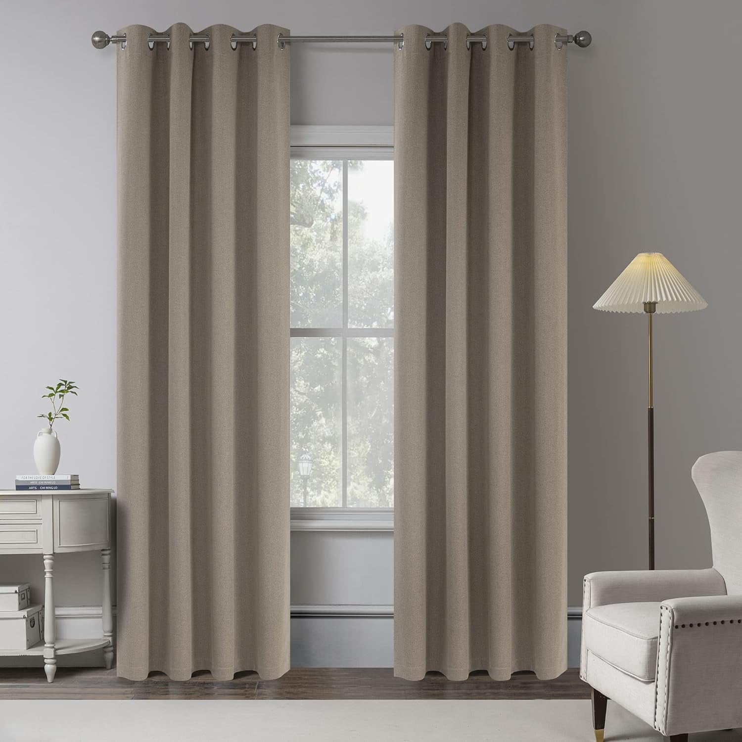 KEQIAOSUOCAI Taupe 100% Blackout Linen Curtains 100 Inches Long 2 ...