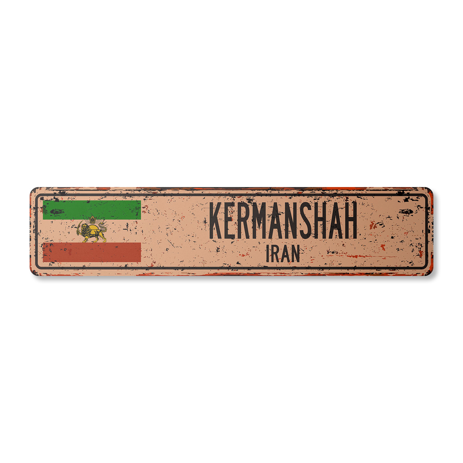 KERMANSHAH IRAN Vintage Aluminum Street Sign Iranian flag city country ...