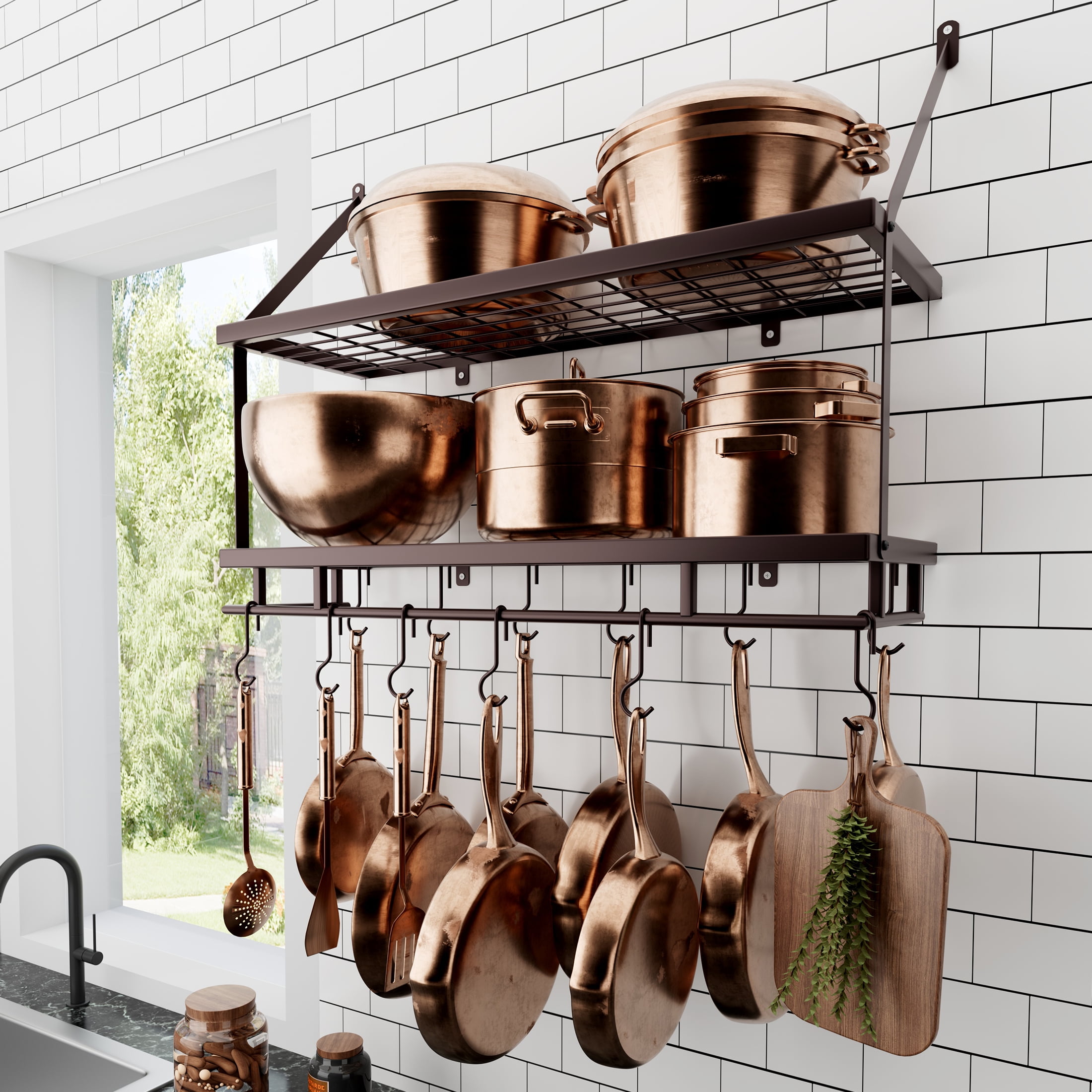 KES 30 Inch Oiled Bronze Pot Rack Wall Mounted, 2-Tier Hanging Pot and ...