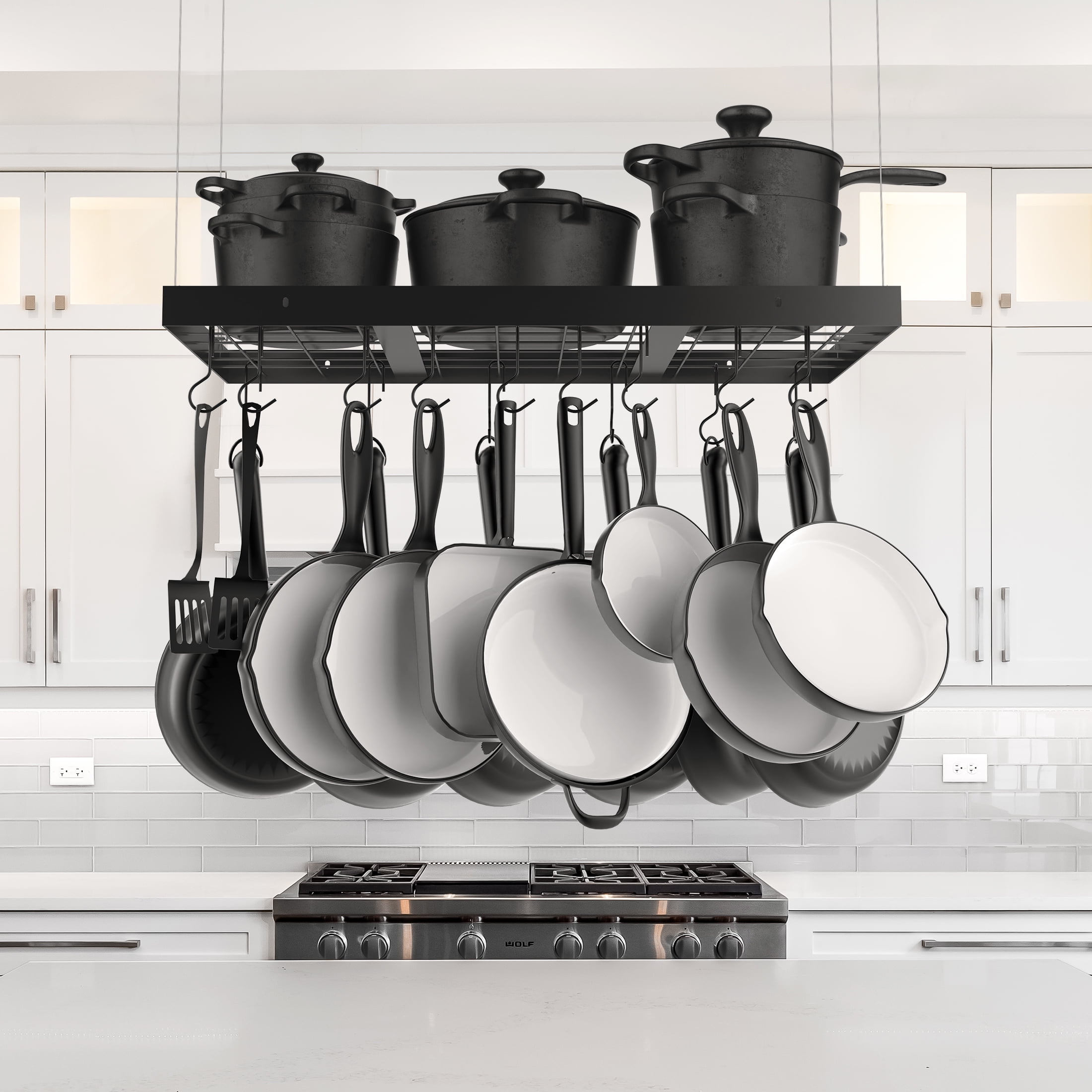 KES Black Ceiling Pot Rack 30 inch Hanging Pots and Pans Organizer Rack ...