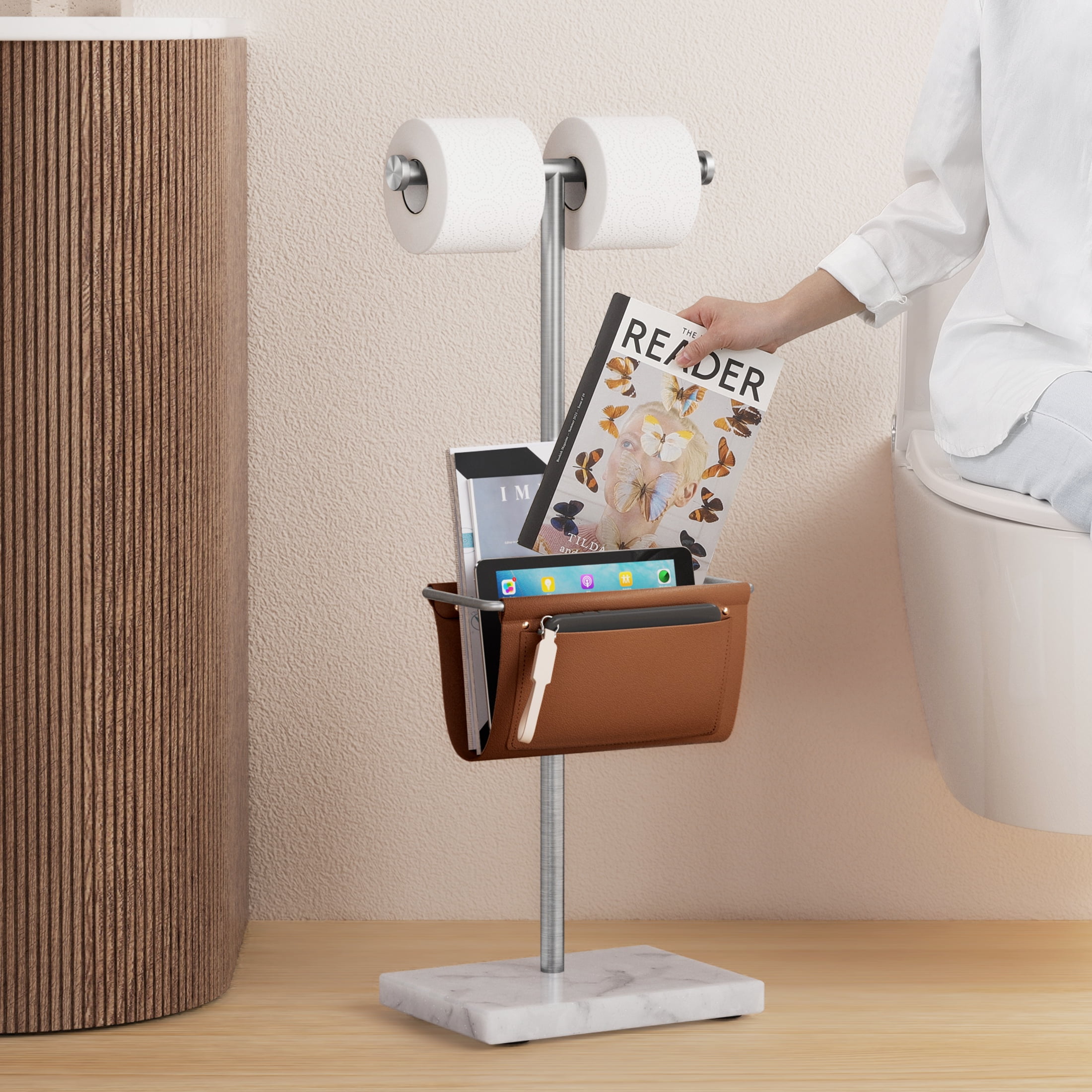 KES Toilet Paper Holder Stand with Bathroom Magazine Rack Magazine ...