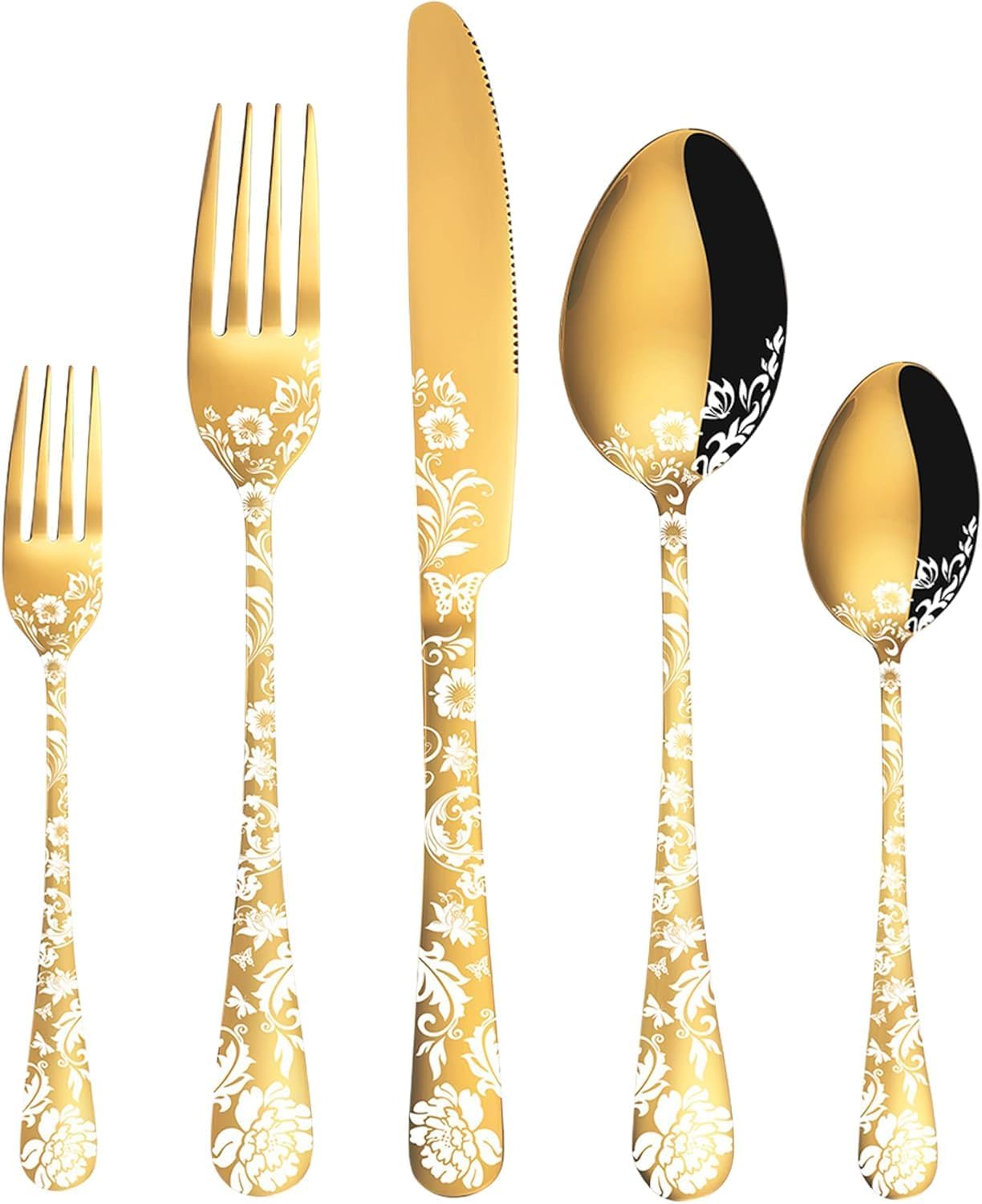 KESESU Silverware Set Colorful Plated Stainless Steel Flatware Cutlery ...