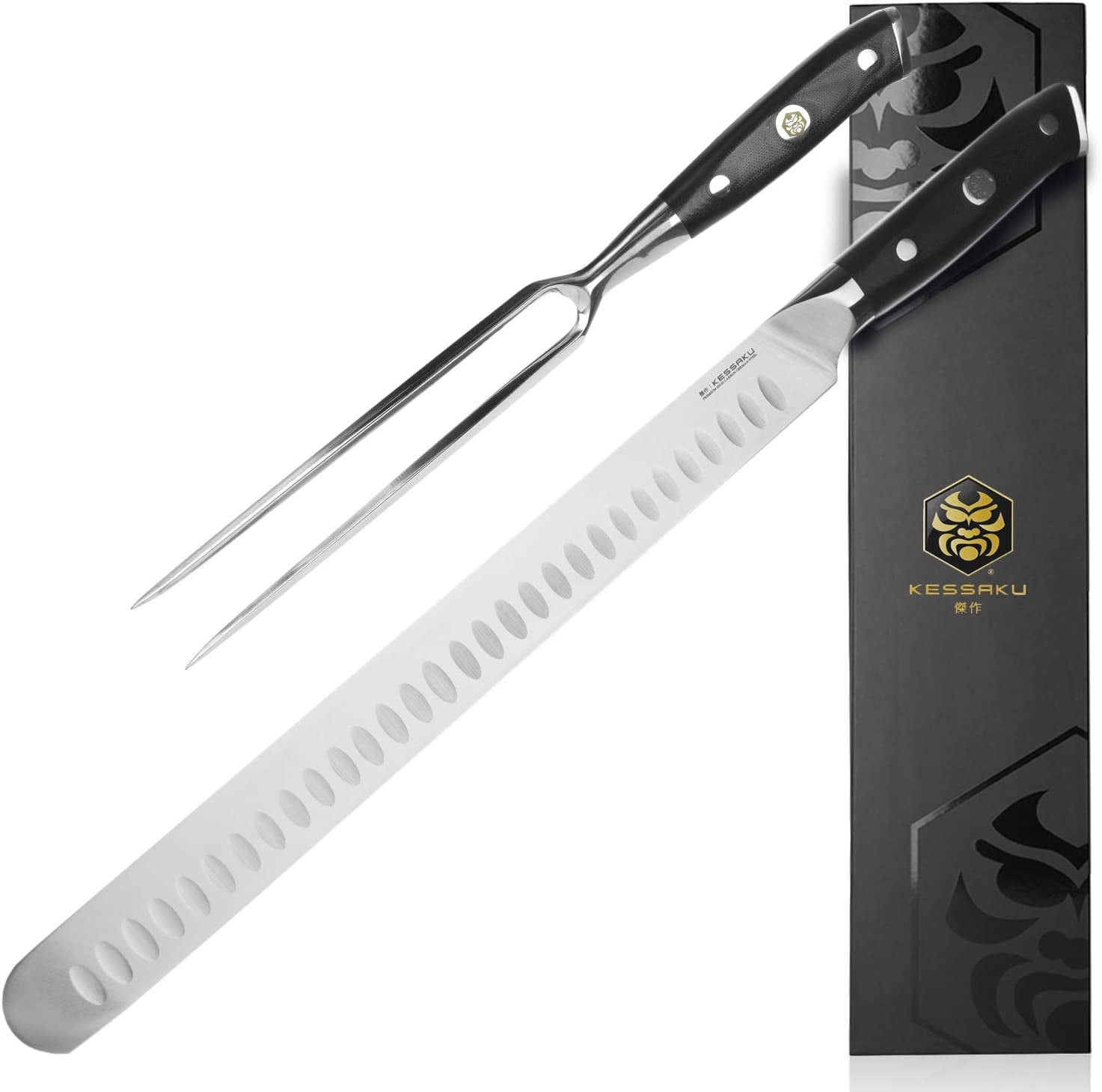 KESSAKU 12-Inch Carving Slicing Knife & 7-Inch Meat Fork Set - Dynasty ...