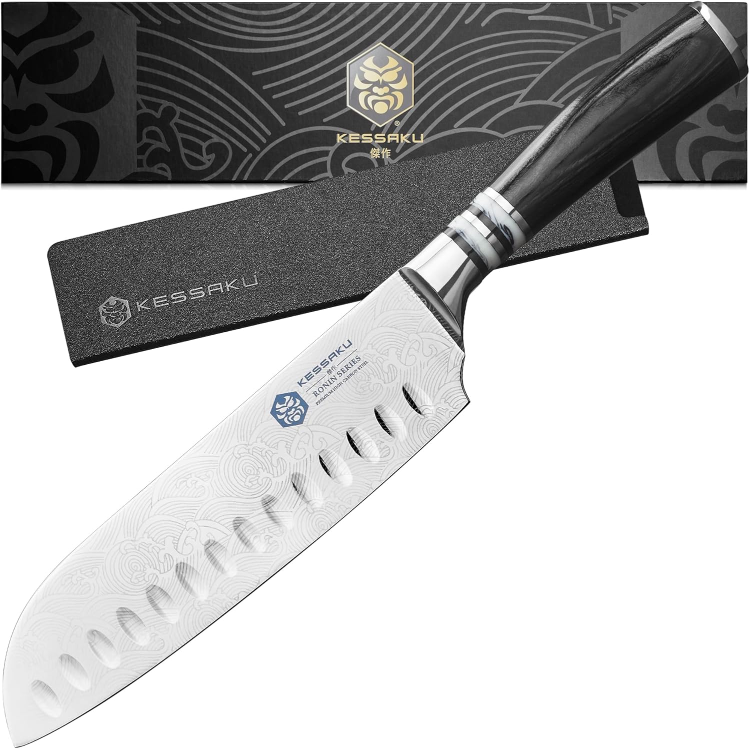 KESSAKU 7-Inch Santoku Knife - Ronin Series - Granton Edge - Forged ...