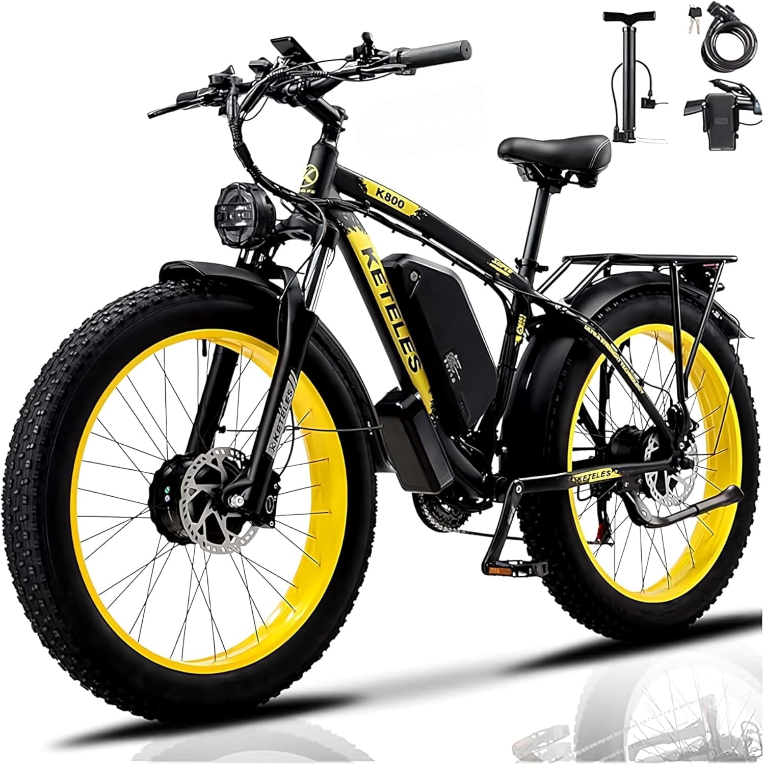 KETELES Electric Bike for Adults, Peak 4000W Dual Motor Ebike，26" Fat ...