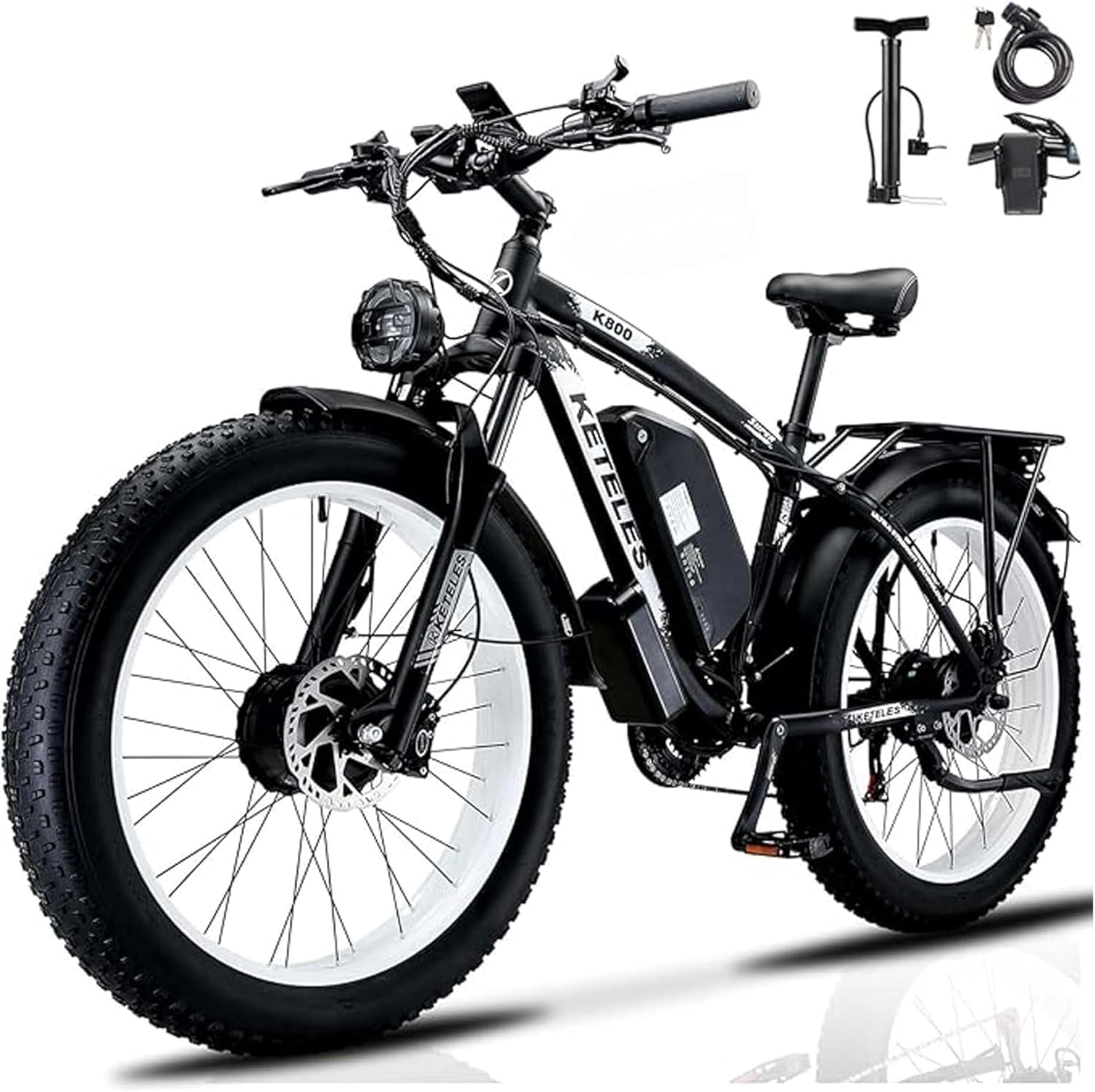 KETELES Electric Bike for Adults, Peak 4000W Dual Motor Ebike，26" Fat ...