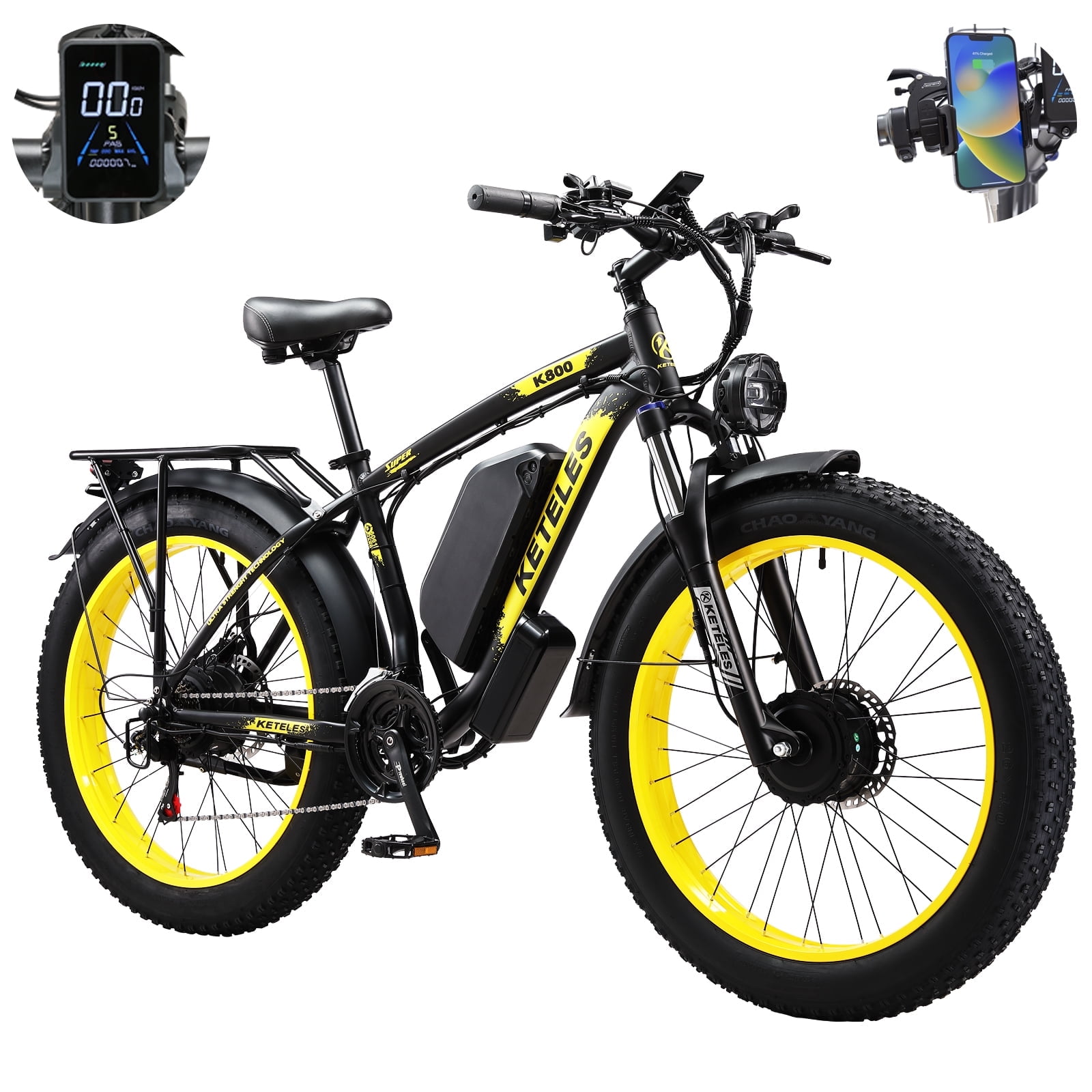 KETELES Electric Bike for Adults, AWD Ebike Dual Motor , 26'' Fat Tire ...