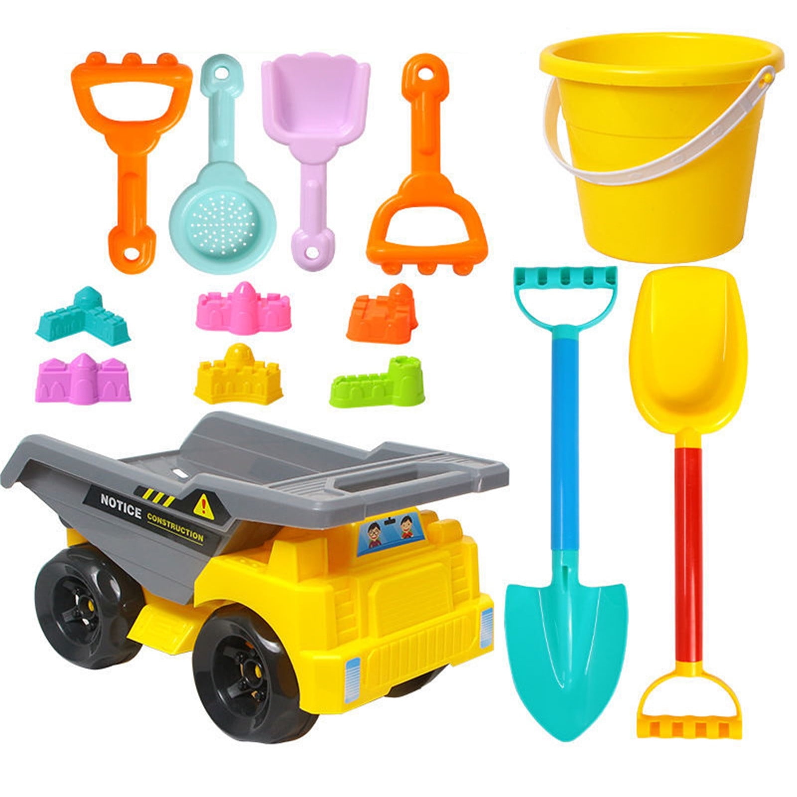 KEVCHE 14PC Long Shovels Beach Toys Set With Mesh Bag Including Dump ...