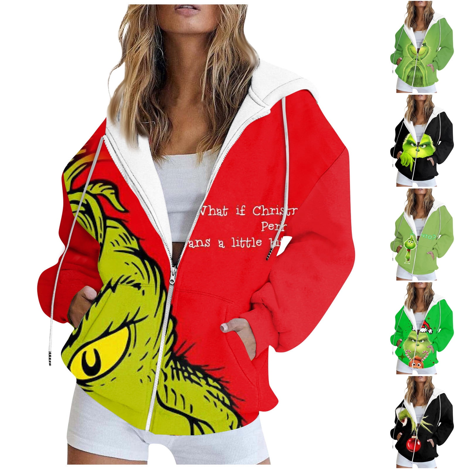 KEVCHE Christmas Clothing Grinch Costume Hoodie Grinch Zipper Shirts ...