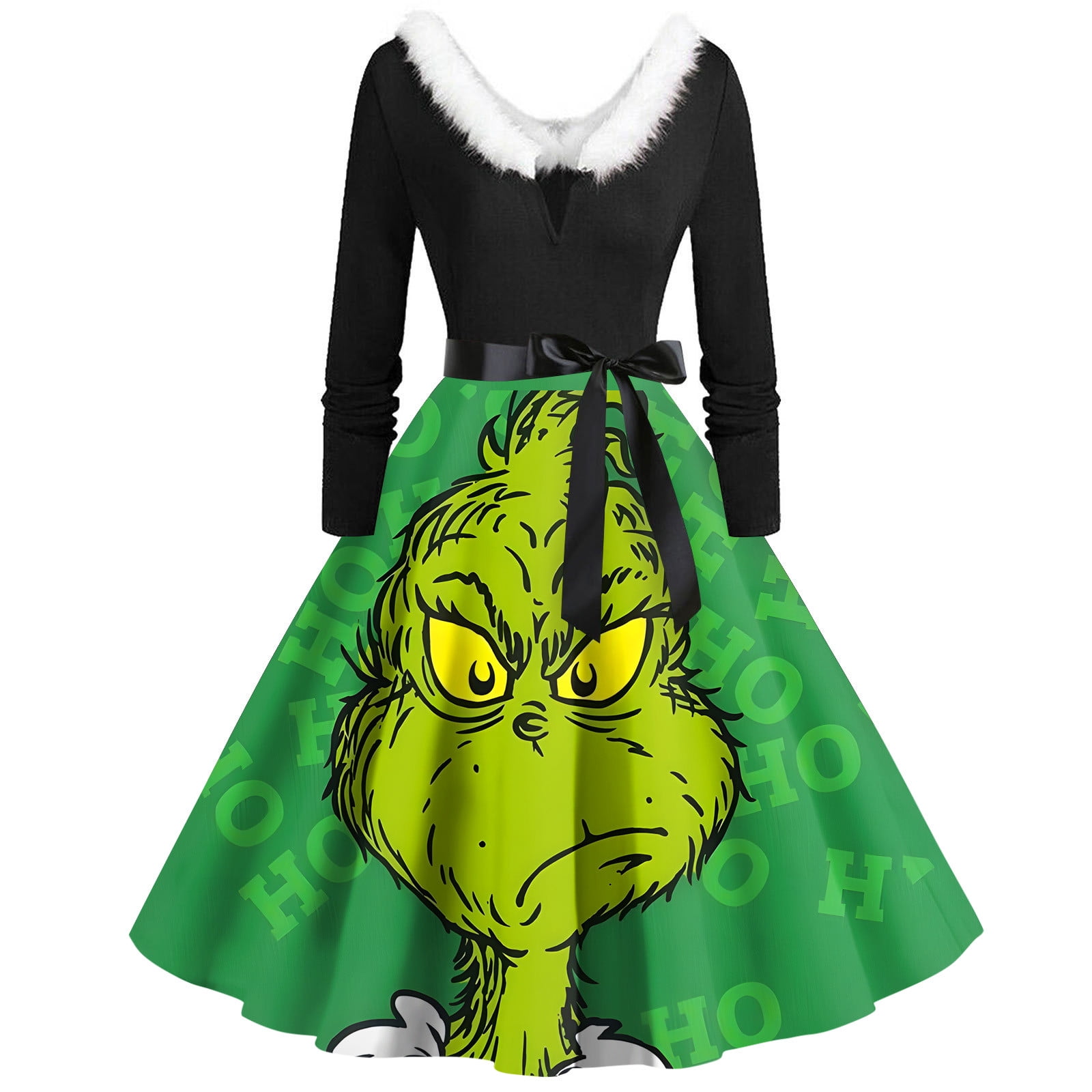 KEVCHE Christmas Dress Green Dress Grinch Women's Casual Grinch Dress ...