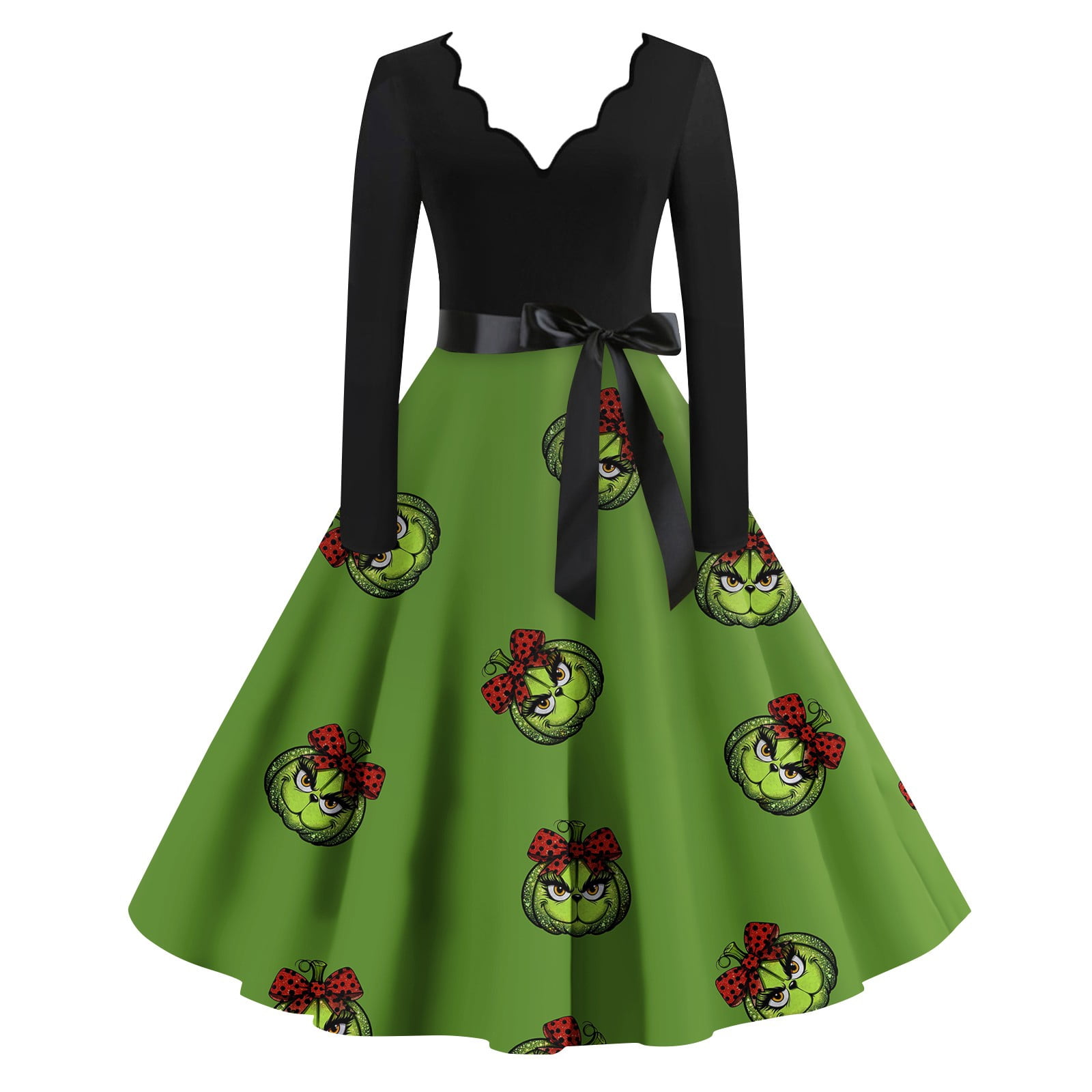 KEVCHE Christmas Dress Grinch Women's Casual Fashion Grinch V-neck Long ...