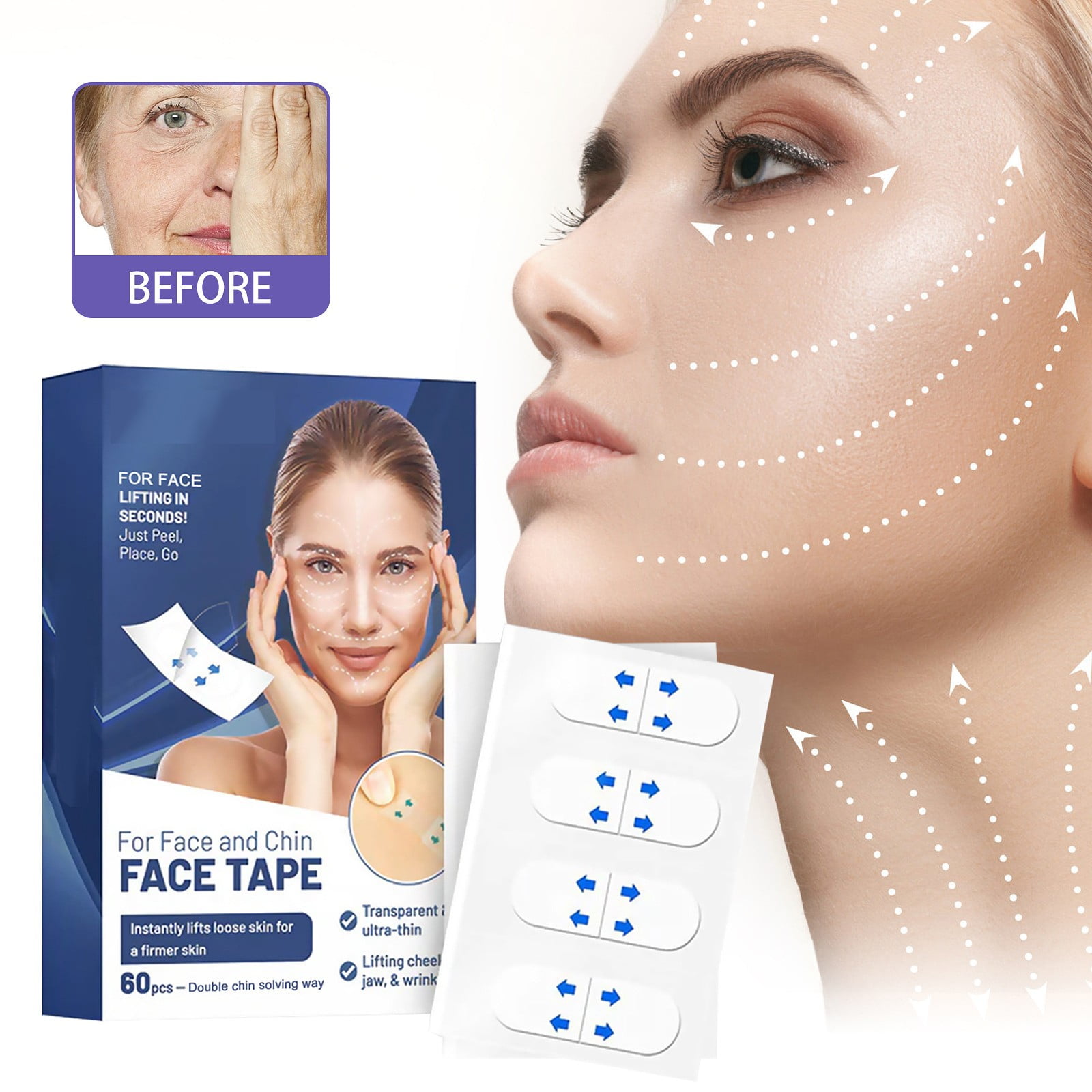 KEVCHE Face Lift Tape, Lifts Sagging Facial Skin, Tightens Nasolabial ...