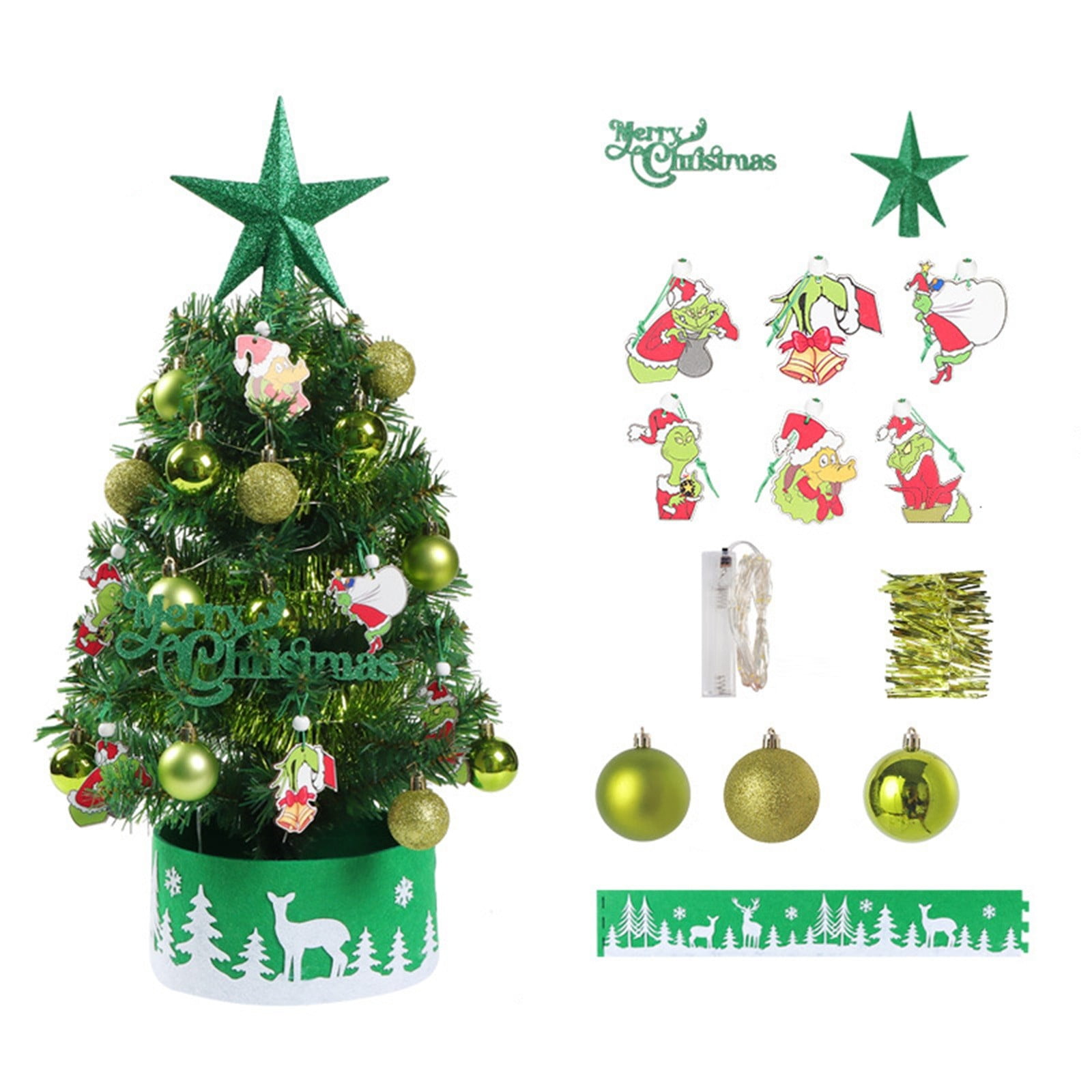 KEVCHE Grinch Christmas Decorations, 23Pcs Tabletop Christmas Tree Led ...