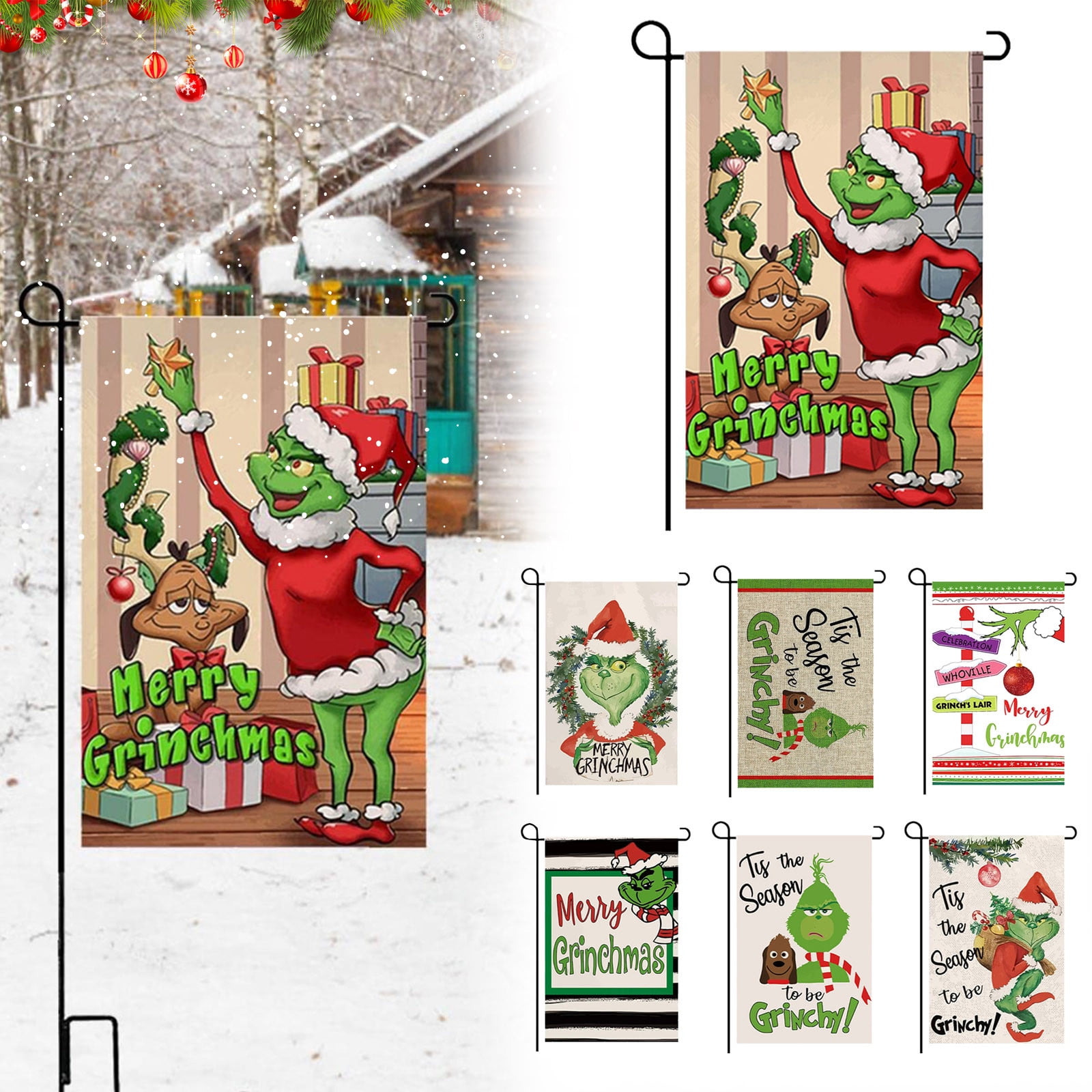 KEVCHE Grinch Christmas Decorations, Christmas Double Sided Banner How ...