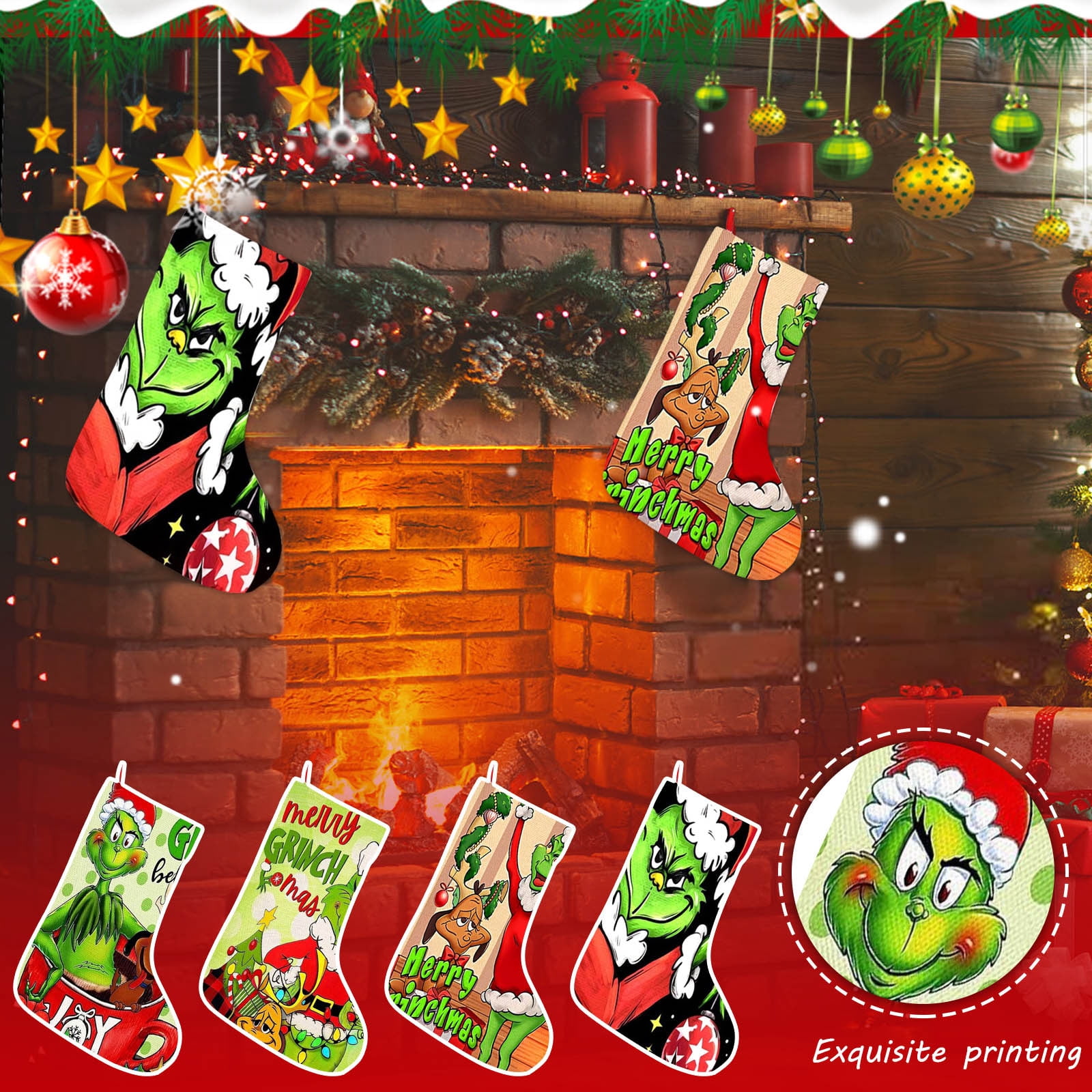 KEVCHE Grinch Christmas Decorations, Christmas Stocking Large Green ...