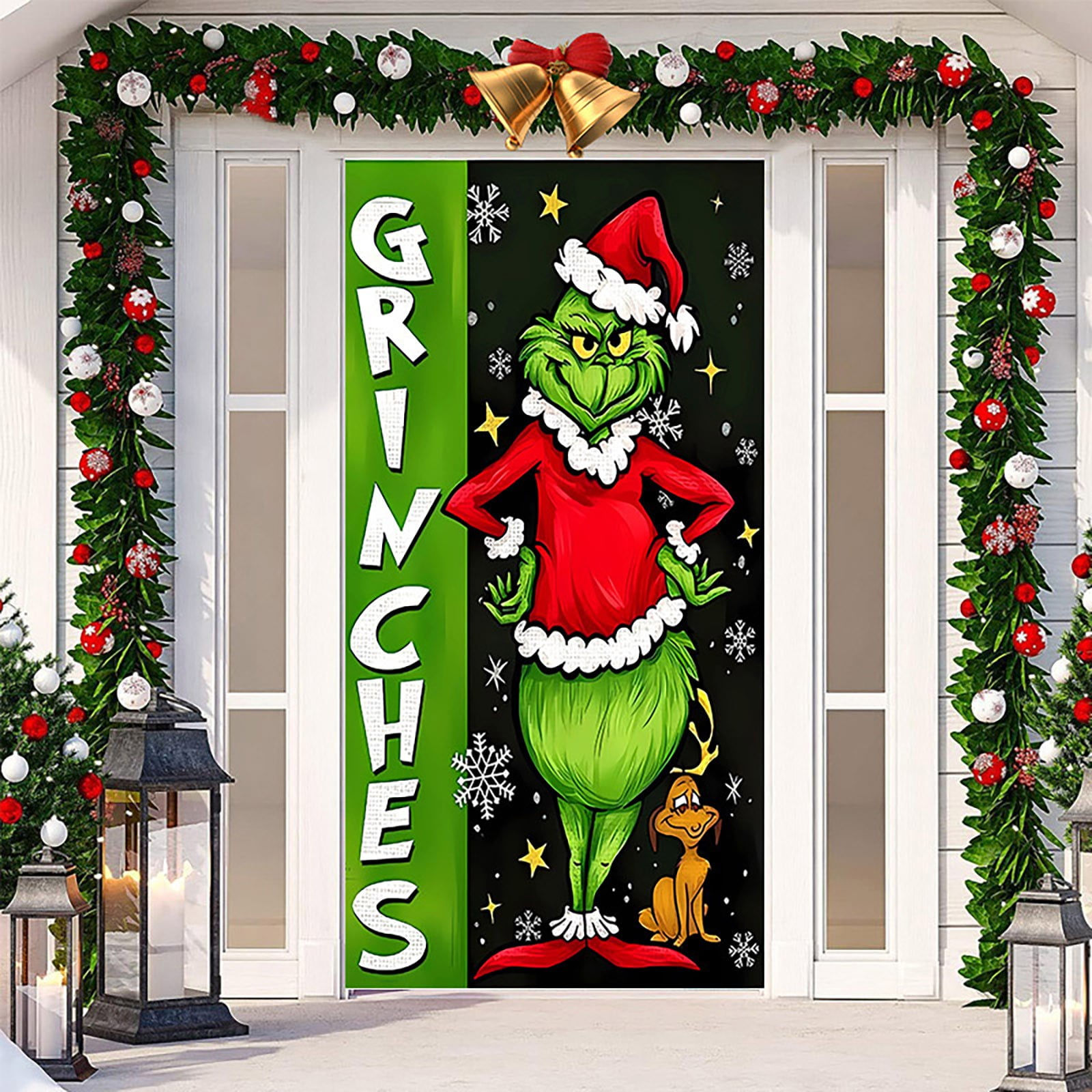 KEVCHE Grinch Christmas Decorations, Door Width Polyester Cloth ...